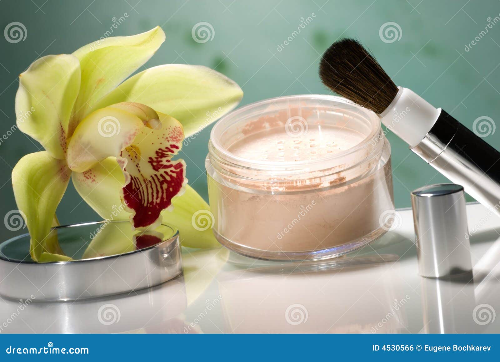 Face Powder and Orchid Flower Stock Photo - Image of oriental, care ...