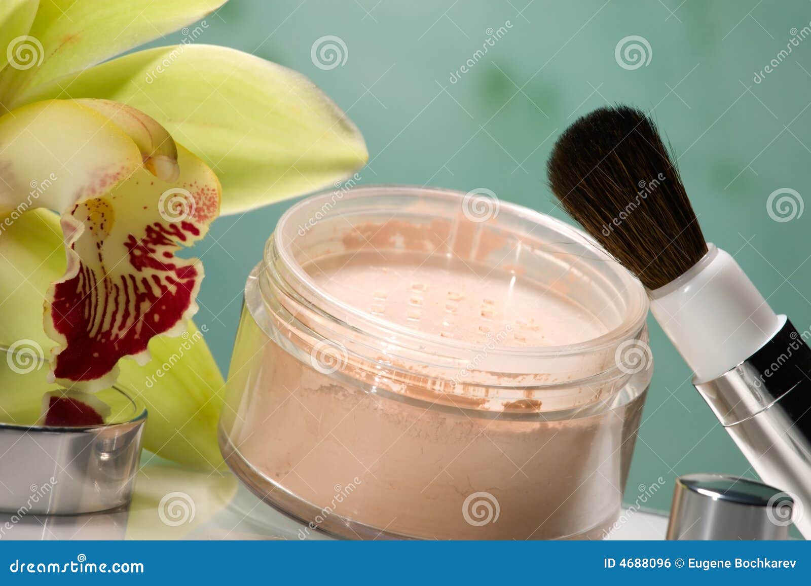 Face Powder and Orchid Flower Stock Photo - Image of handle, beige: 4688096