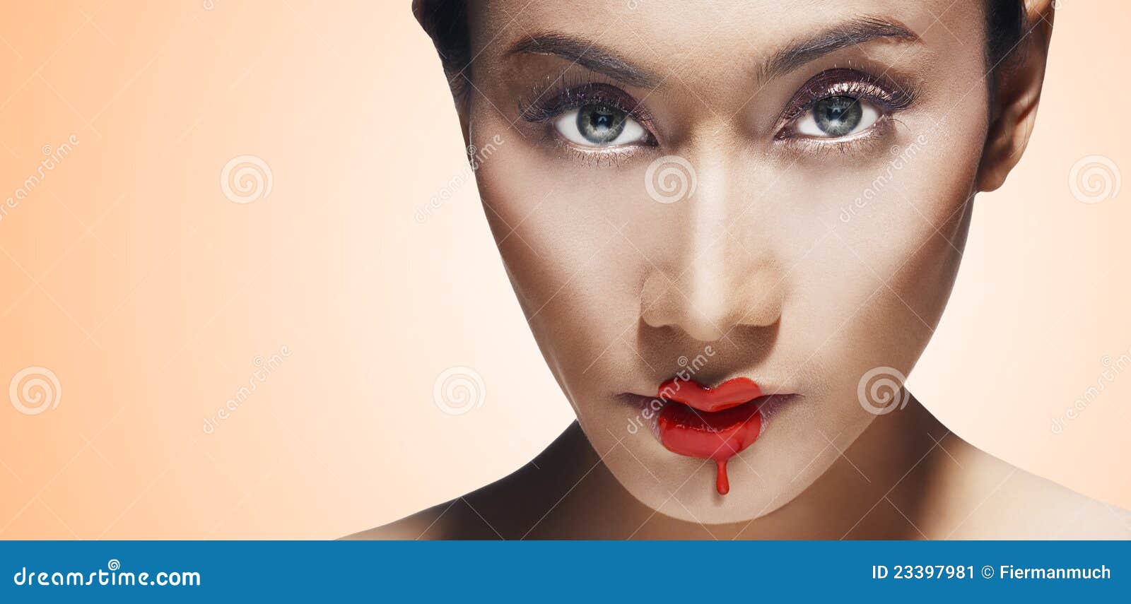 Face Pretty Women with Lipstick Melt on Her Lips Stock Image - Image of ...