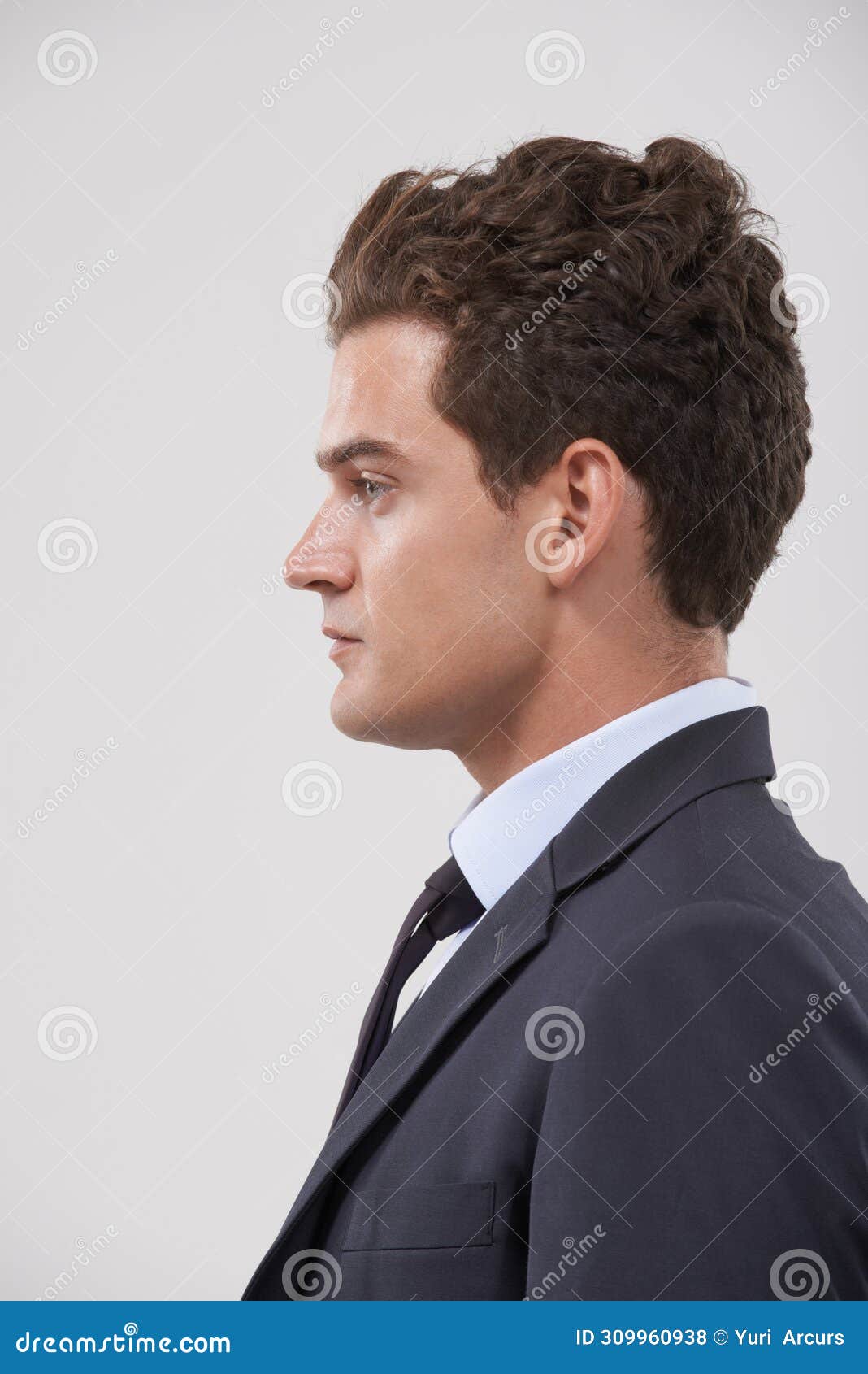 Face Profile, Thinking and Business Man with Idea Isolated on a White ...