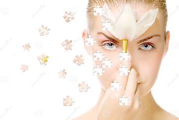 Face with puzzle effect stock image. Image of copy, beautiful - 4984003