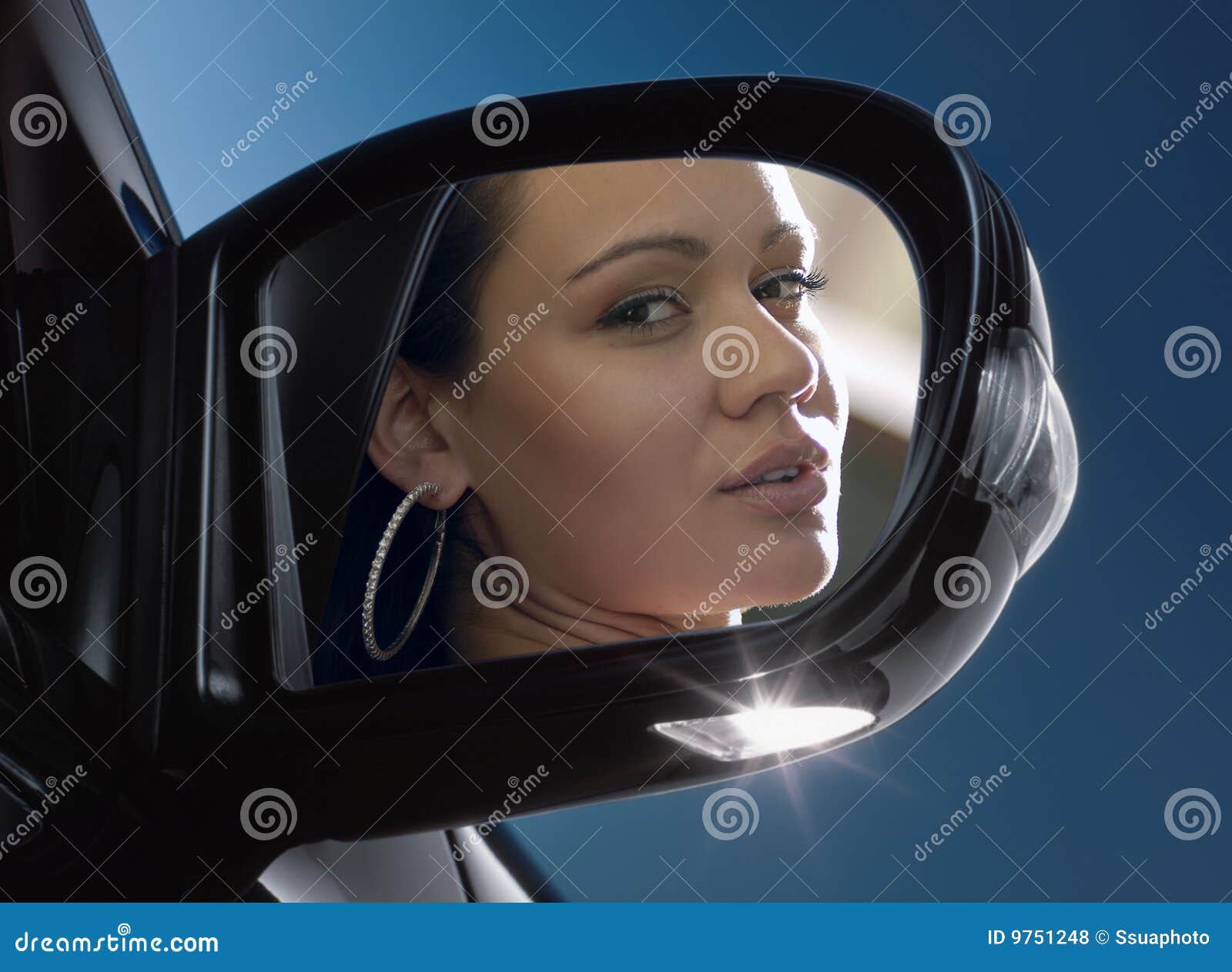 Face in rear-view mirror stock photo. Image of green, beautiful - 9751248