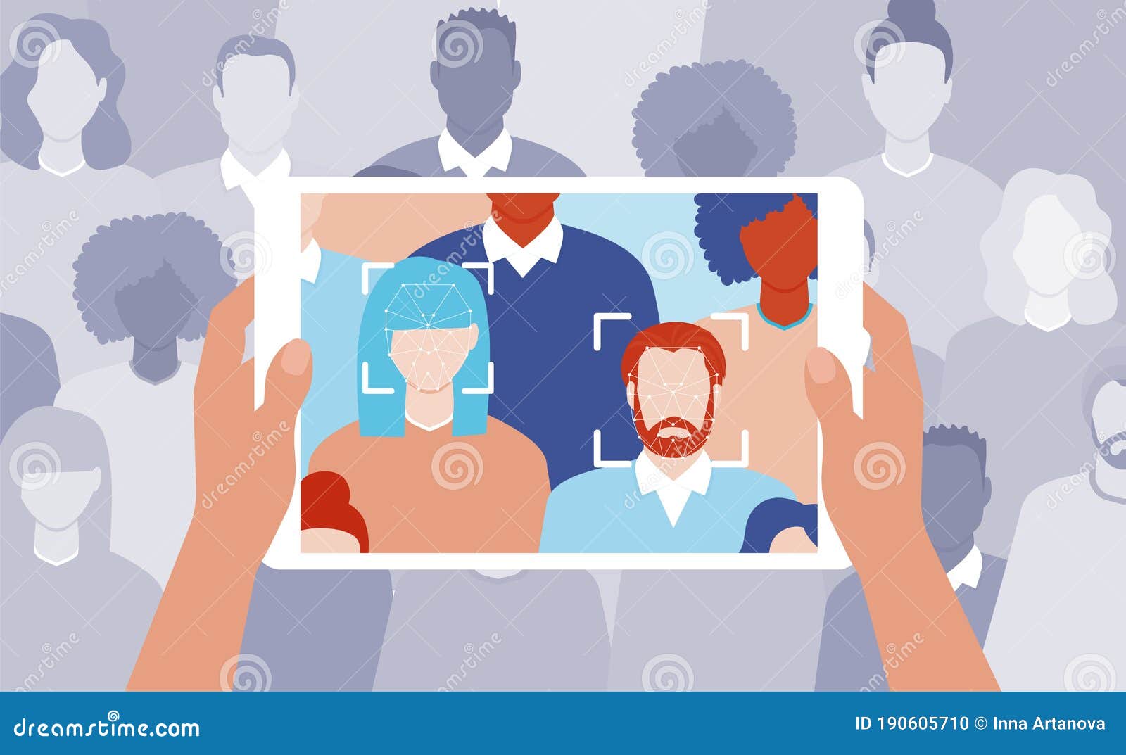 Face Recognition Concept. Vector Illustration. Men and Women Faces ...