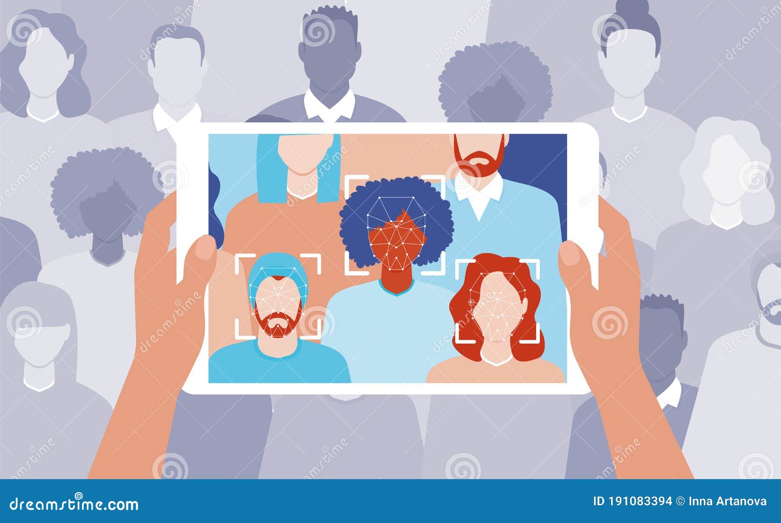 Face Recognition Concept. Vector Illustration. Men and Women Faces ...