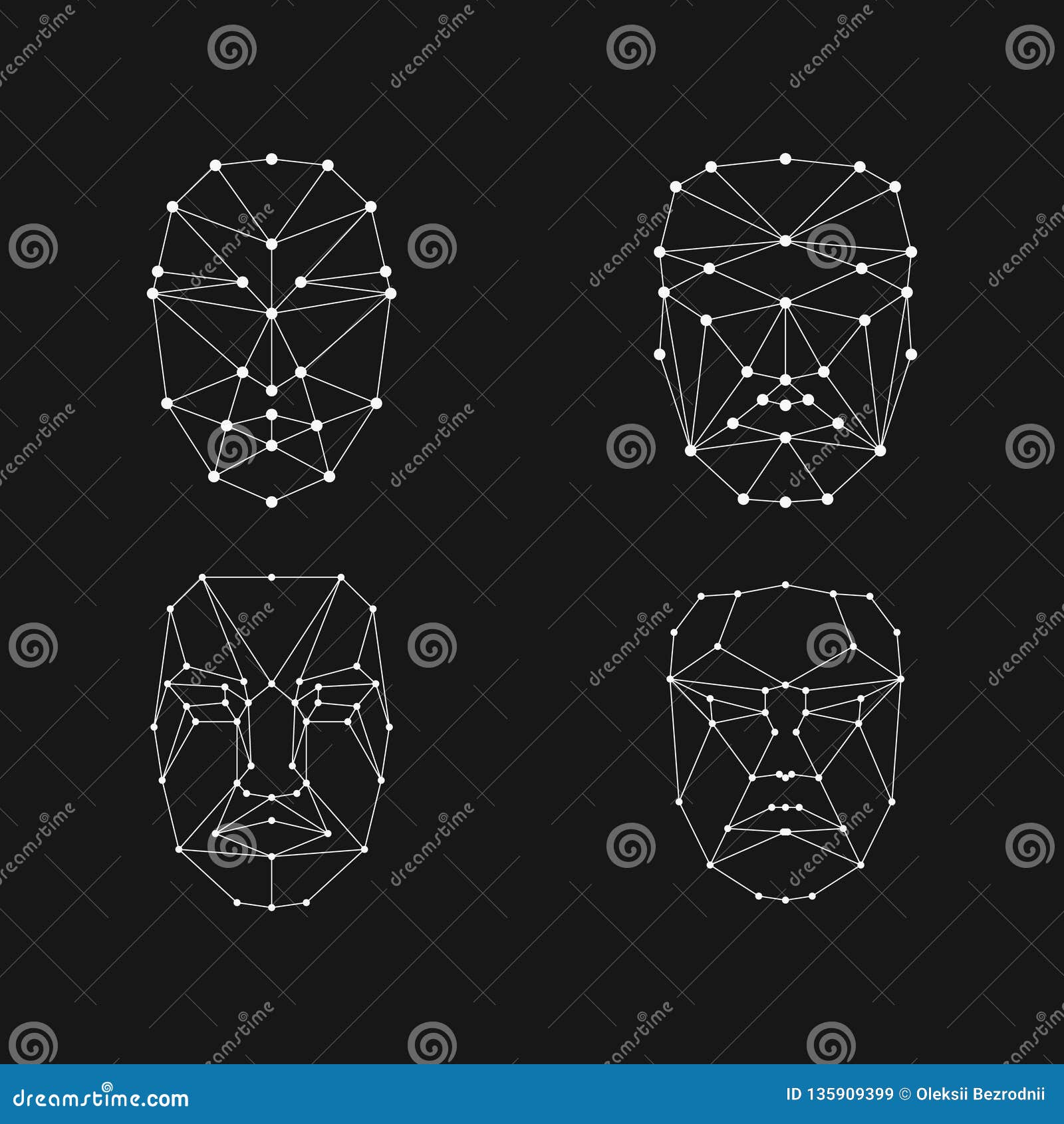 Face recognition grid set stock vector. Illustration of face - 135909399