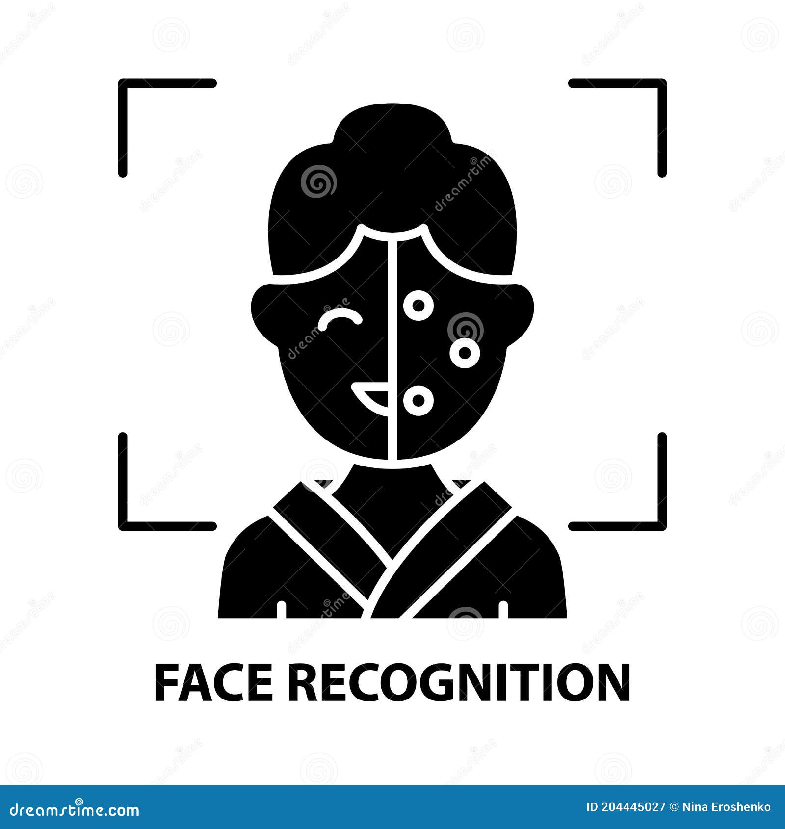 Face Recognition Icon, Black Vector Sign with Editable Strokes, Concept ...