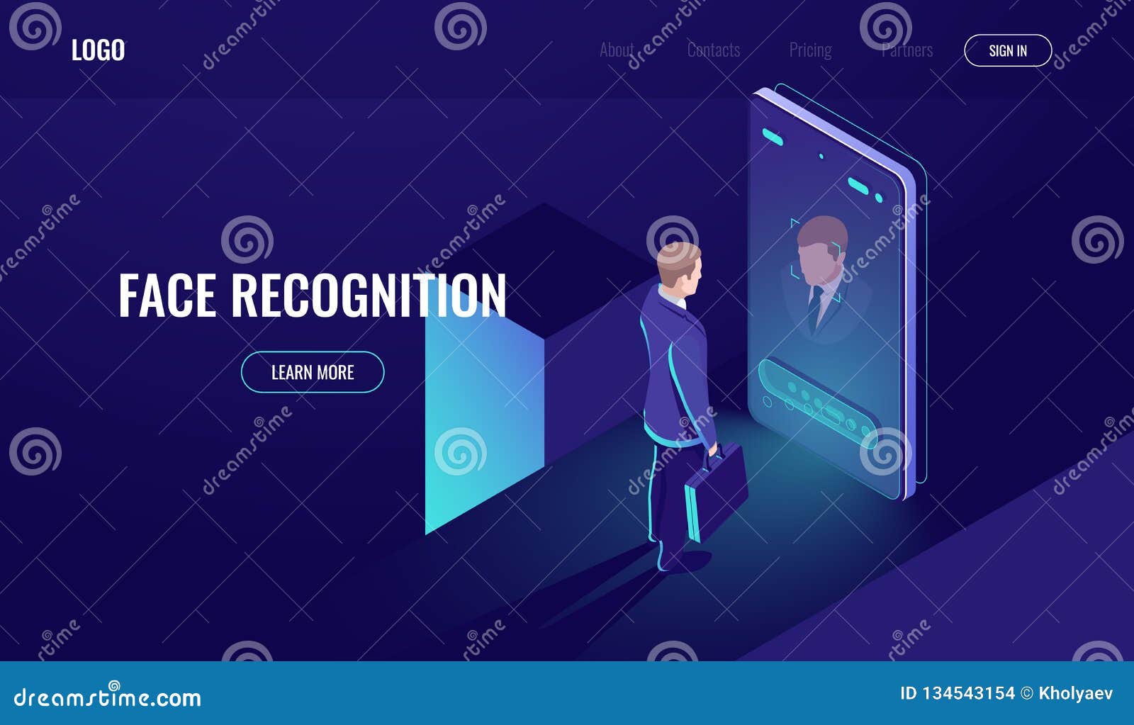 Face Recognition, Isometric Icon, Man Look Into The Phone Camera ...