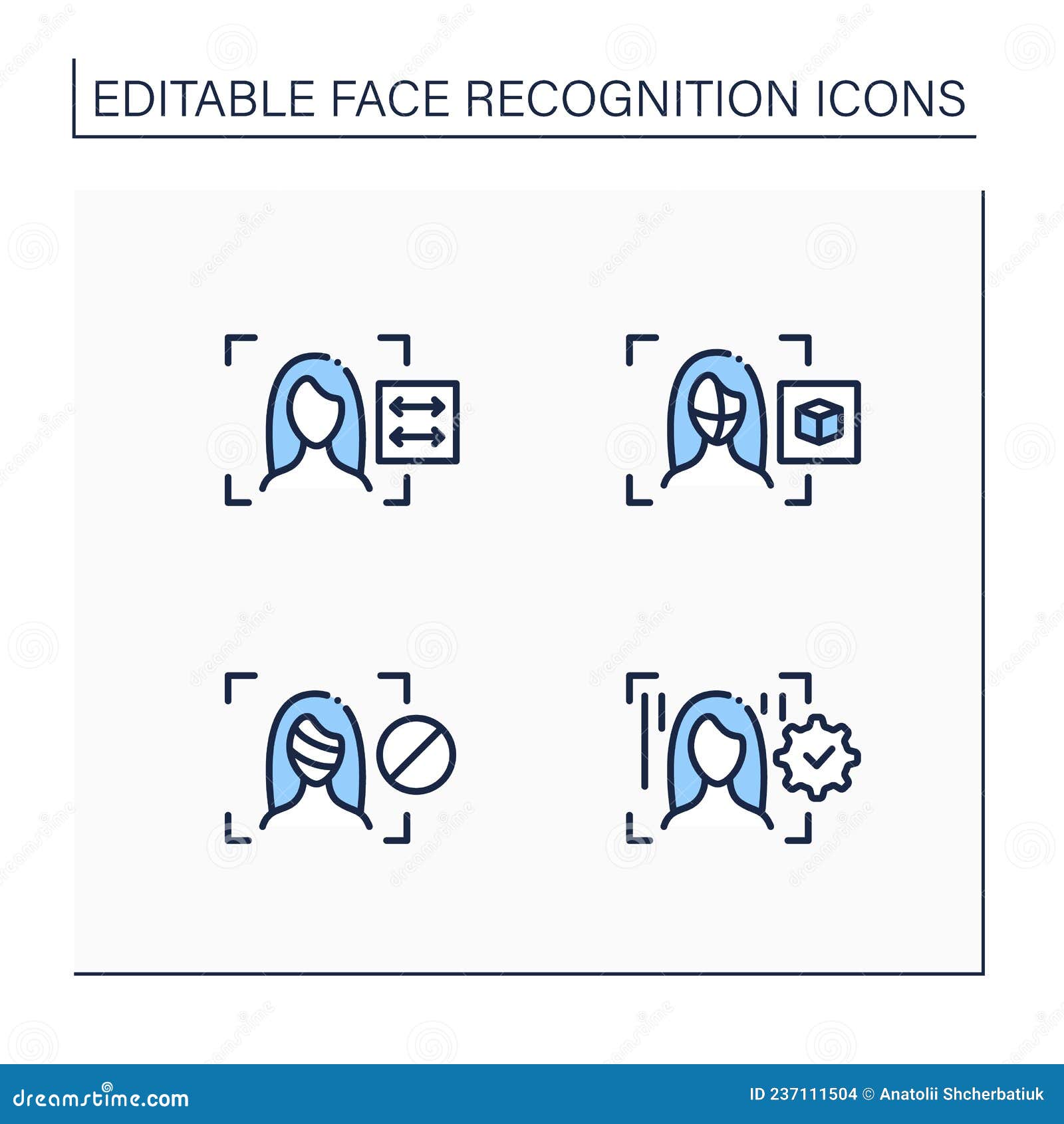 Face Recognition Line Icons Set Stock Vector - Illustration of ...