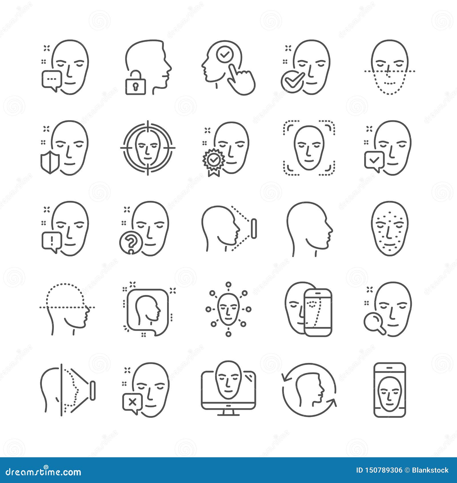 Face Recognition Line Icons. Set of Faces Biometrics Detection and ... Face Recognition Line Icons. Set of Faces Biometrics Detection and ...