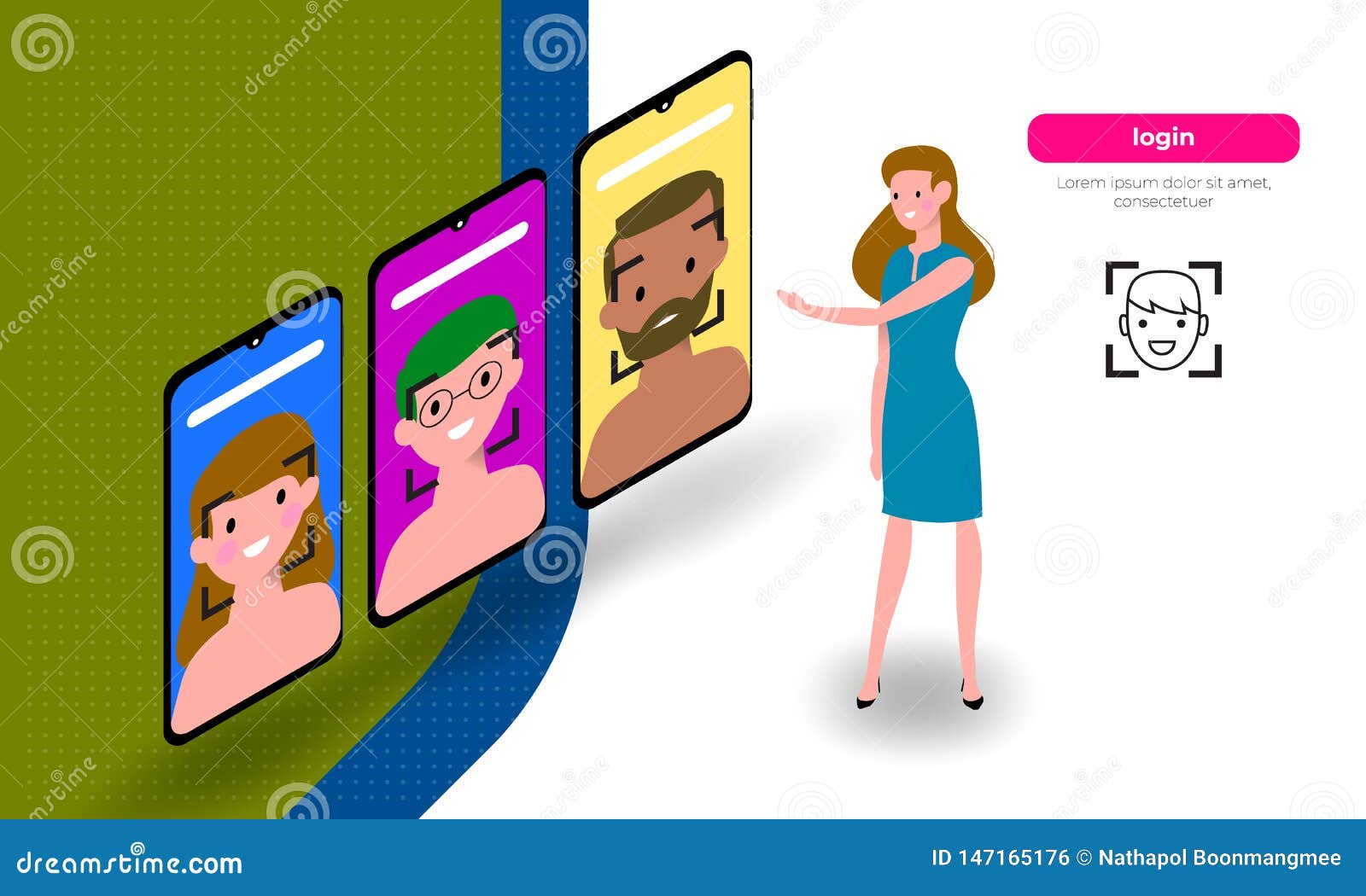 Face Recognition Login System Concept on Smart Phone Human Face ...