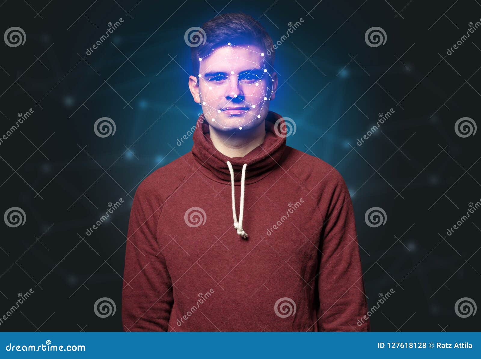 Face recognition with mesh stock photo. Image of digital - 127618128