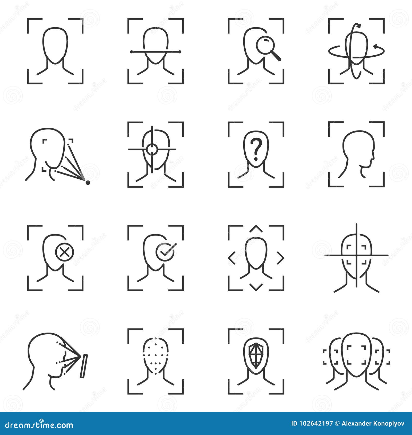 Face Recognition, Recovery Internet And Medical Helicopter Line Icons ...