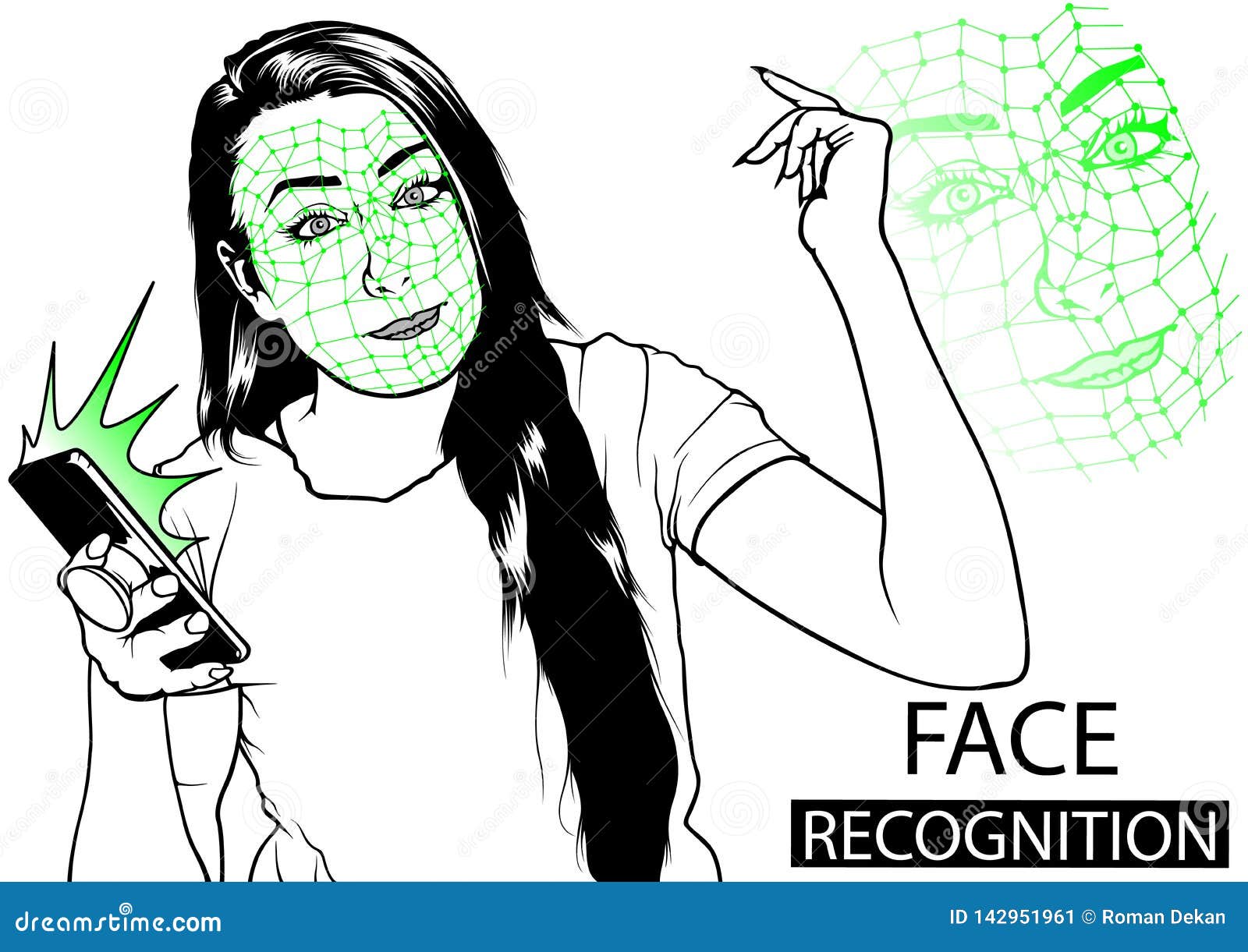 Face Recognition with Smarth Phone Stock Vector - Illustration of ...