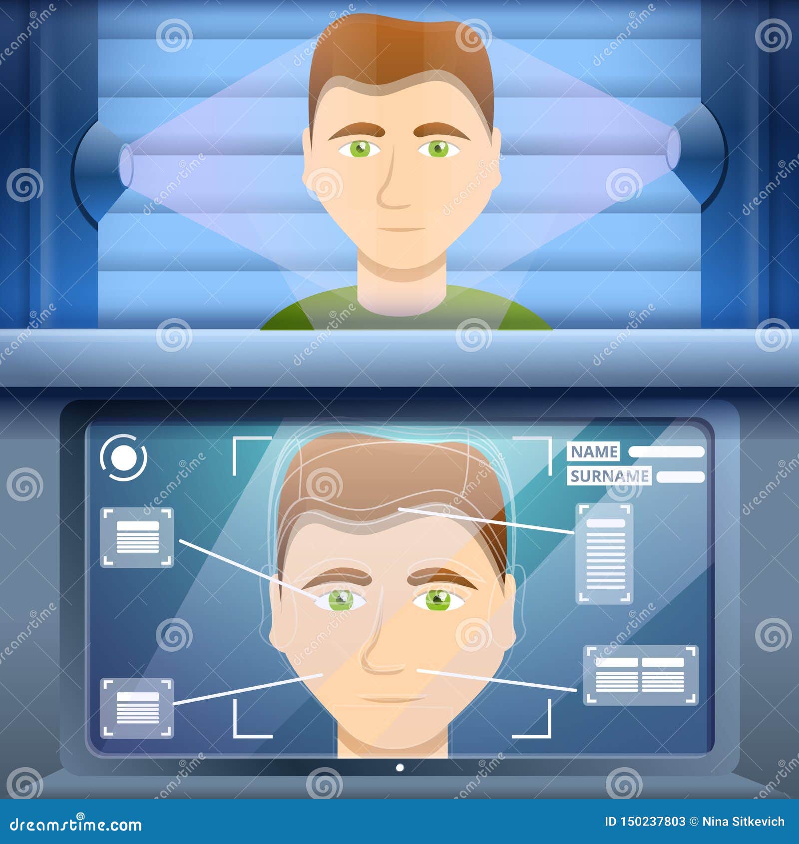 Face Recognition System Concept Background, Cartoon Style Stock Vector ...