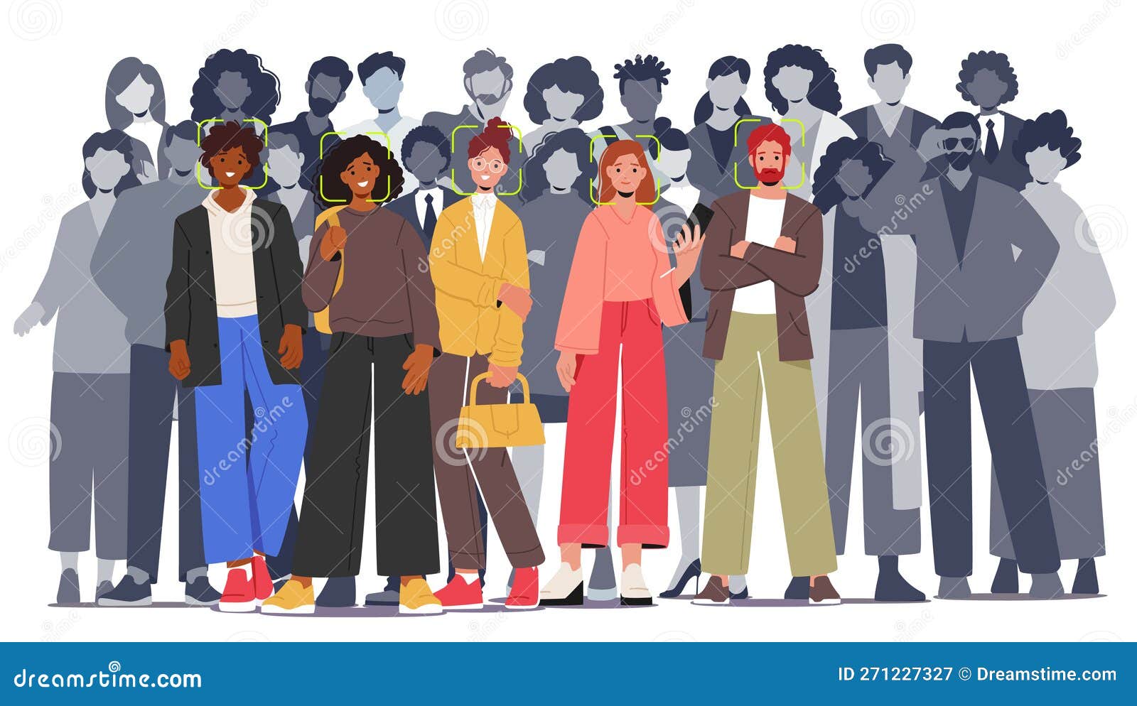 Face Recognition System Concept with Crowd of People with Viewfinder ...