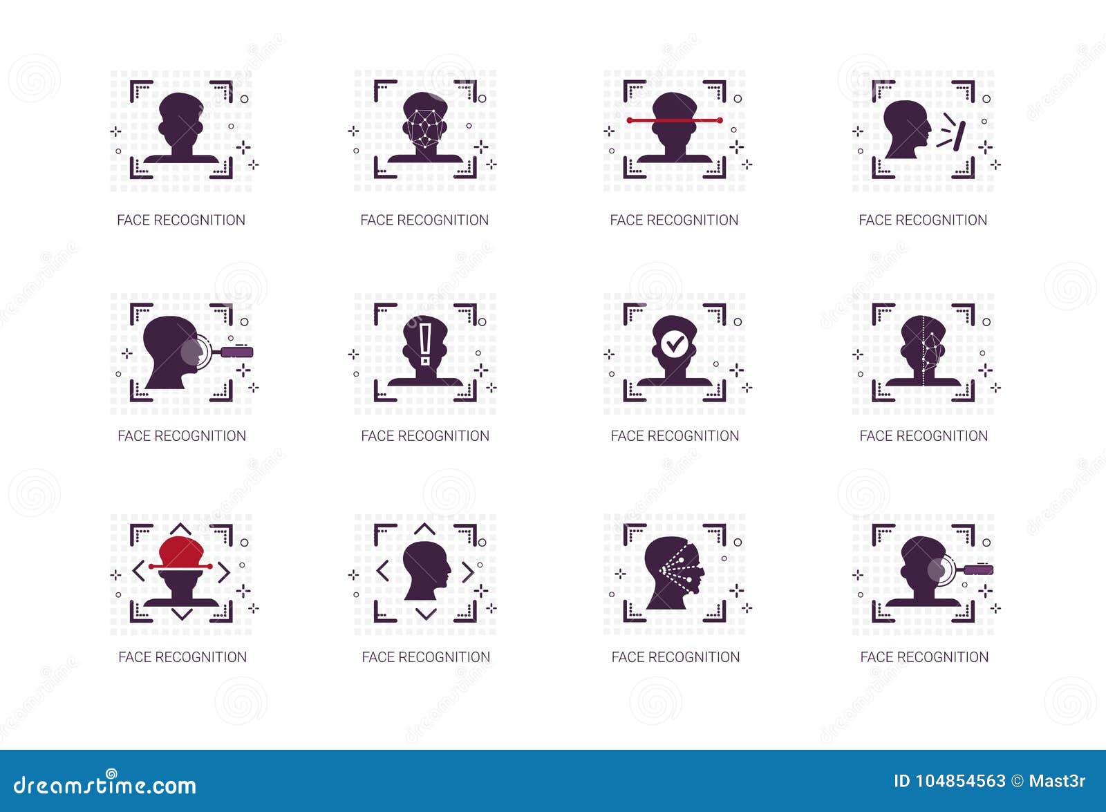 Face Recognition System Icons Set Biometric Identification Concept Thin ...