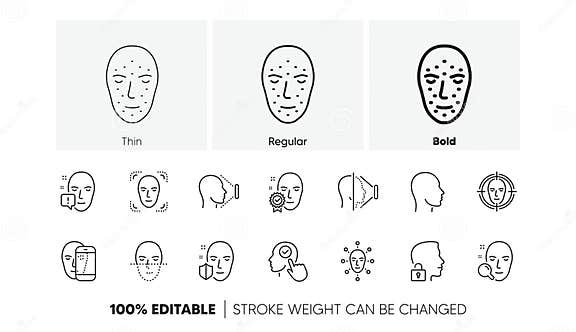 Face Recognize Line Icons. Biometrics Detection, Face Id and Scanning ...