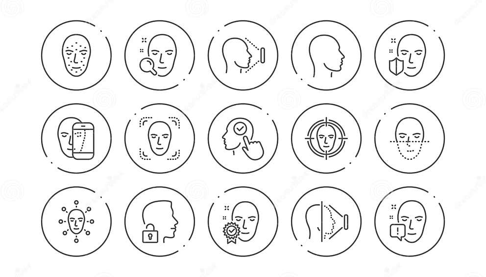 Face Recognize Line Icons Biometrics Detection Face Id And Scanning Linear Icon Set Vector
