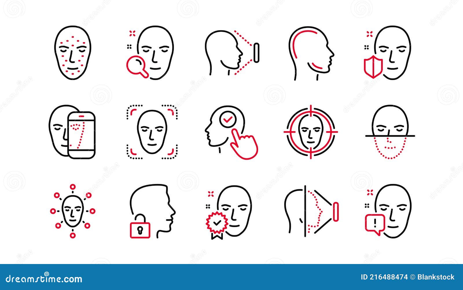 Face Recognize Line Icons. Biometrics Detection, Face Id and Scanning ...
