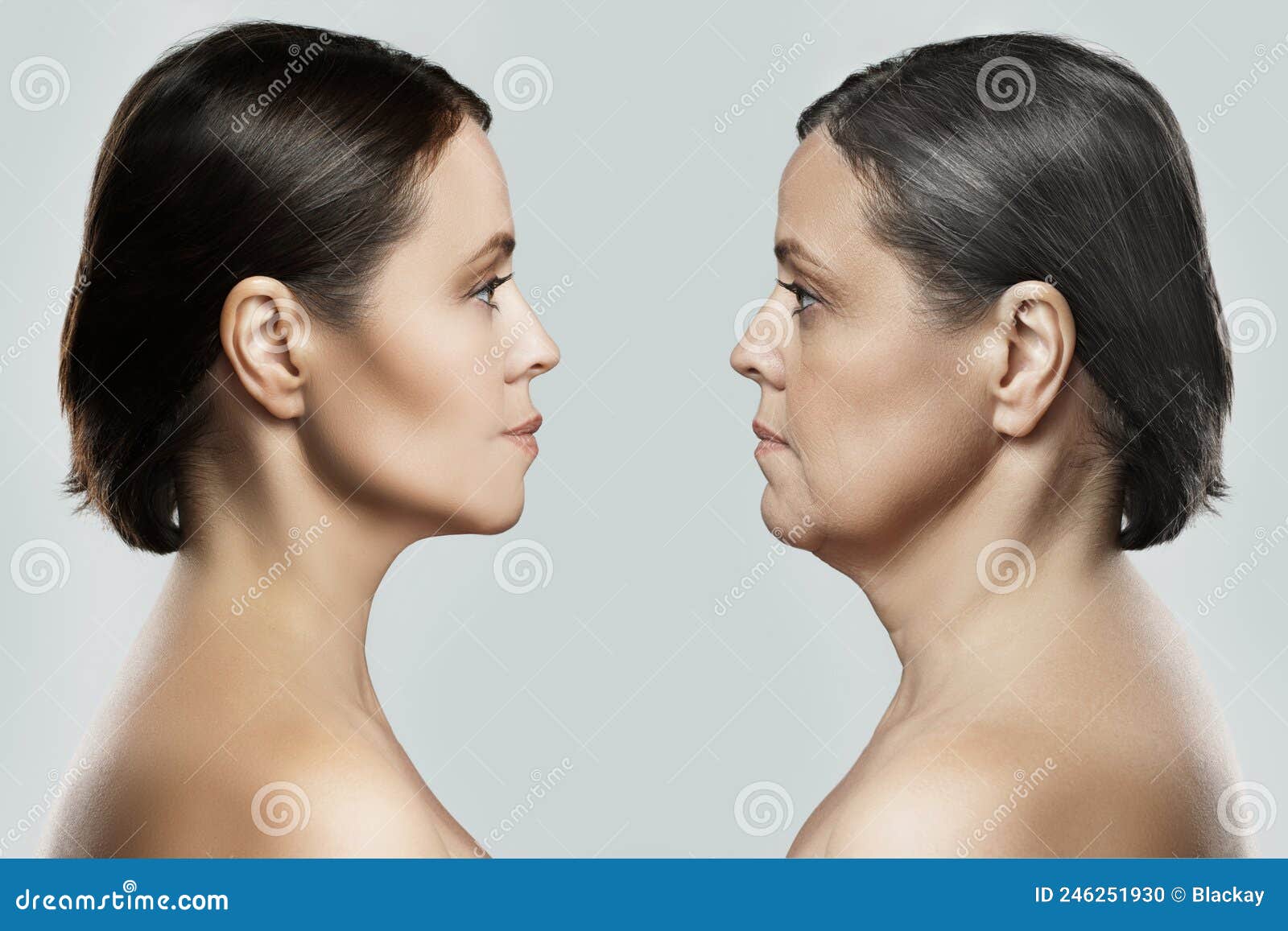 Face Representing Aging Concept. Comparison of Young and Elderly Age ...