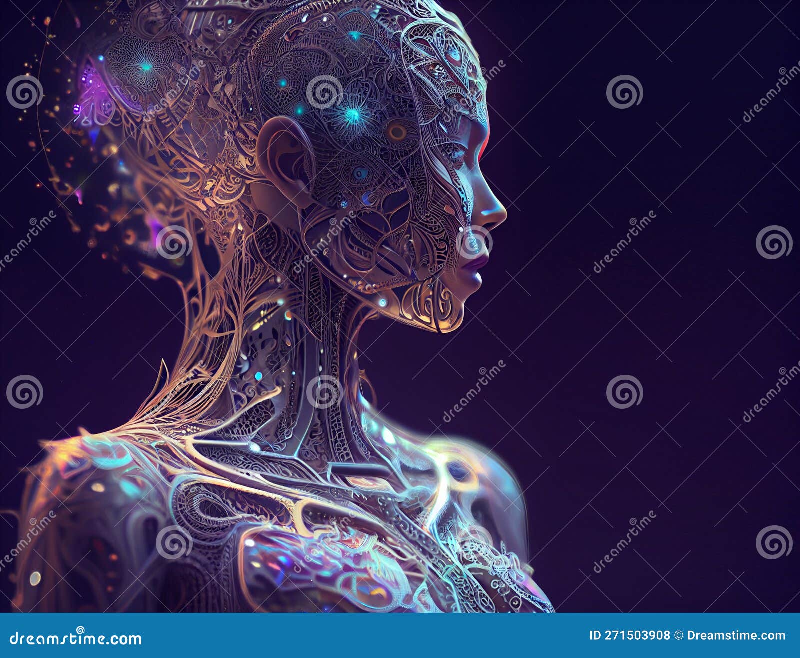 The Face of a Robot Girl with Artificial Intelligence, Which Processes ...