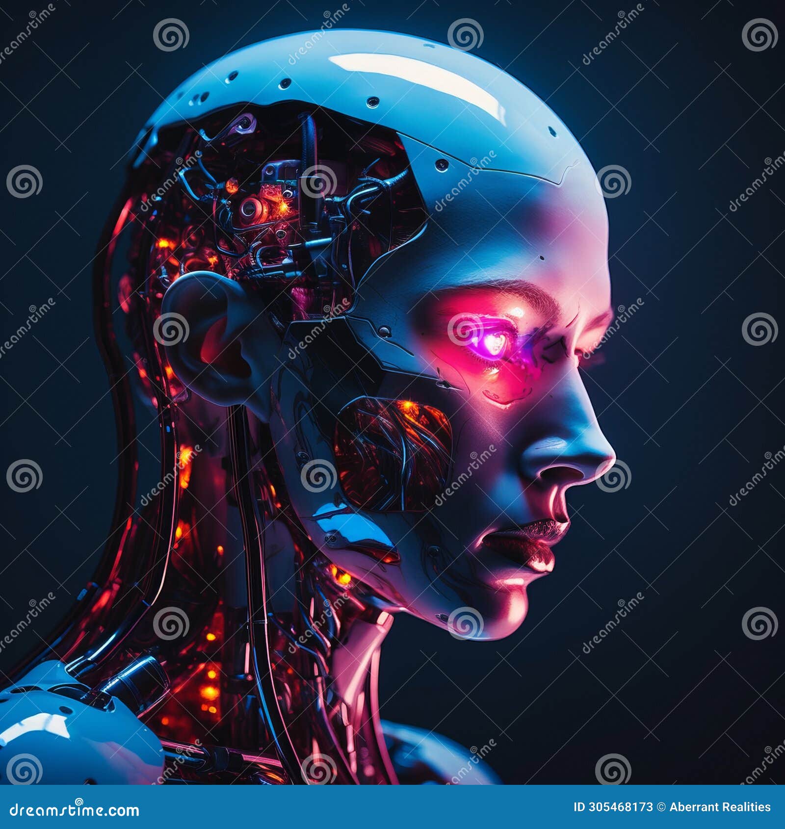 The Face of a Robot with Glowing Eyes Stock Illustration - Illustration ...