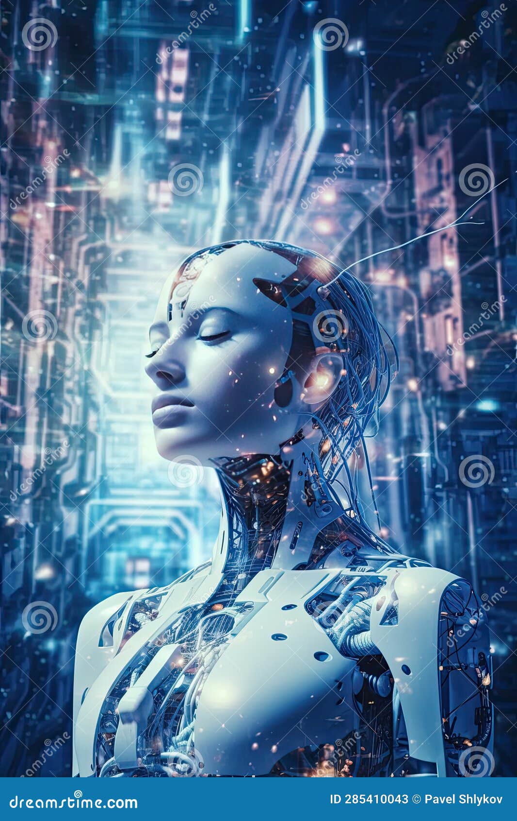 Face of Robot, Machine Deep Learning and Data Mining and Another Modern Computer Technologies UI ...