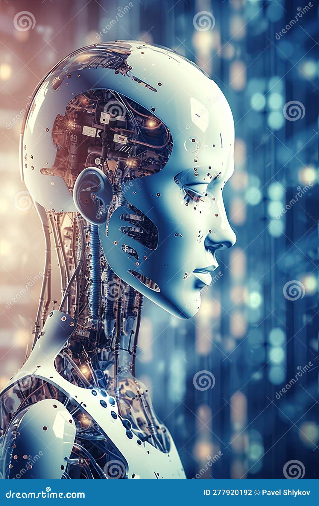 Face of Robot, Machine Deep Learning and Data Mining and Another Modern Computer Technologies UI ...