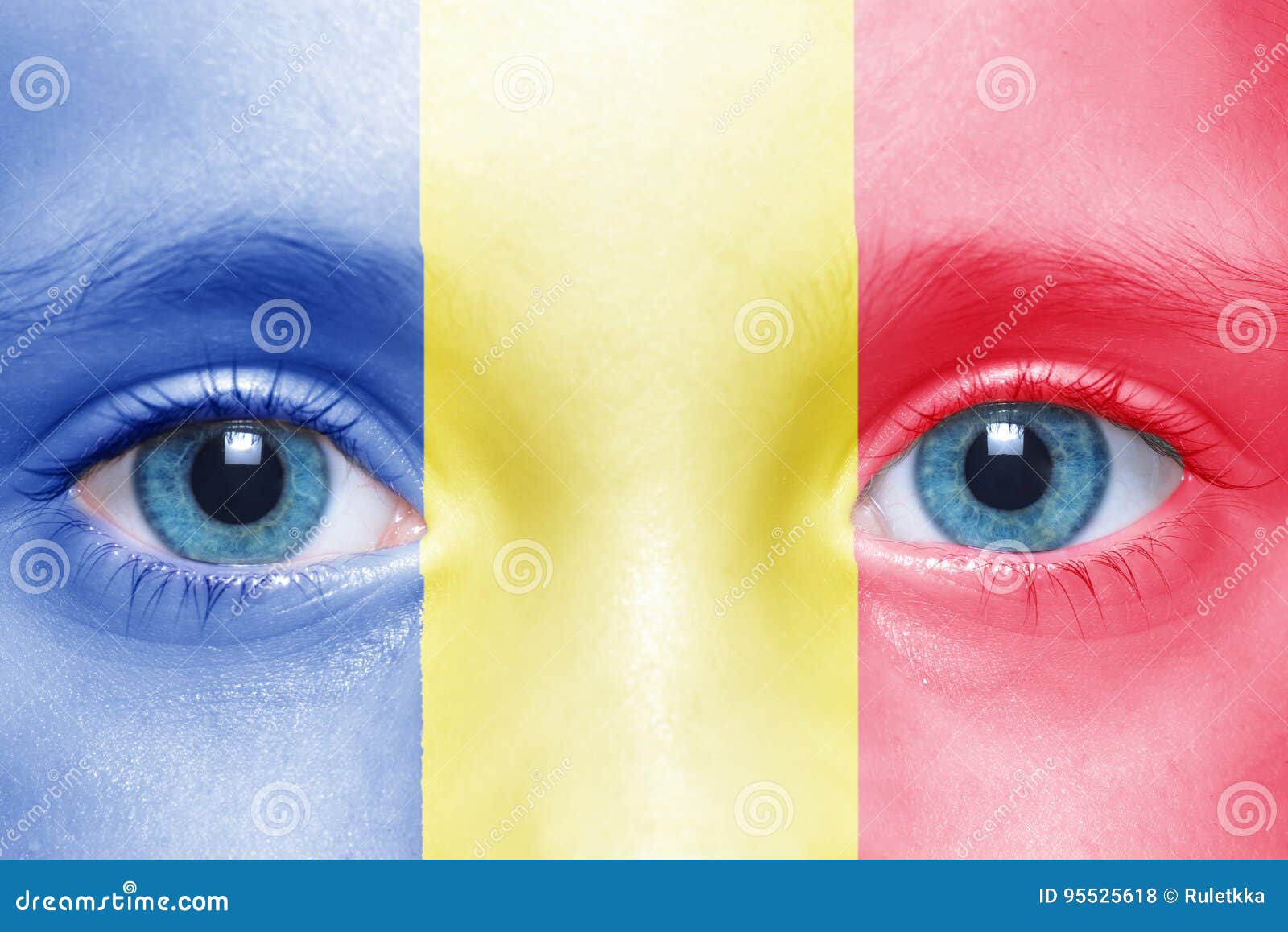 Face with romanian flag stock photo. Image of country - 95525618