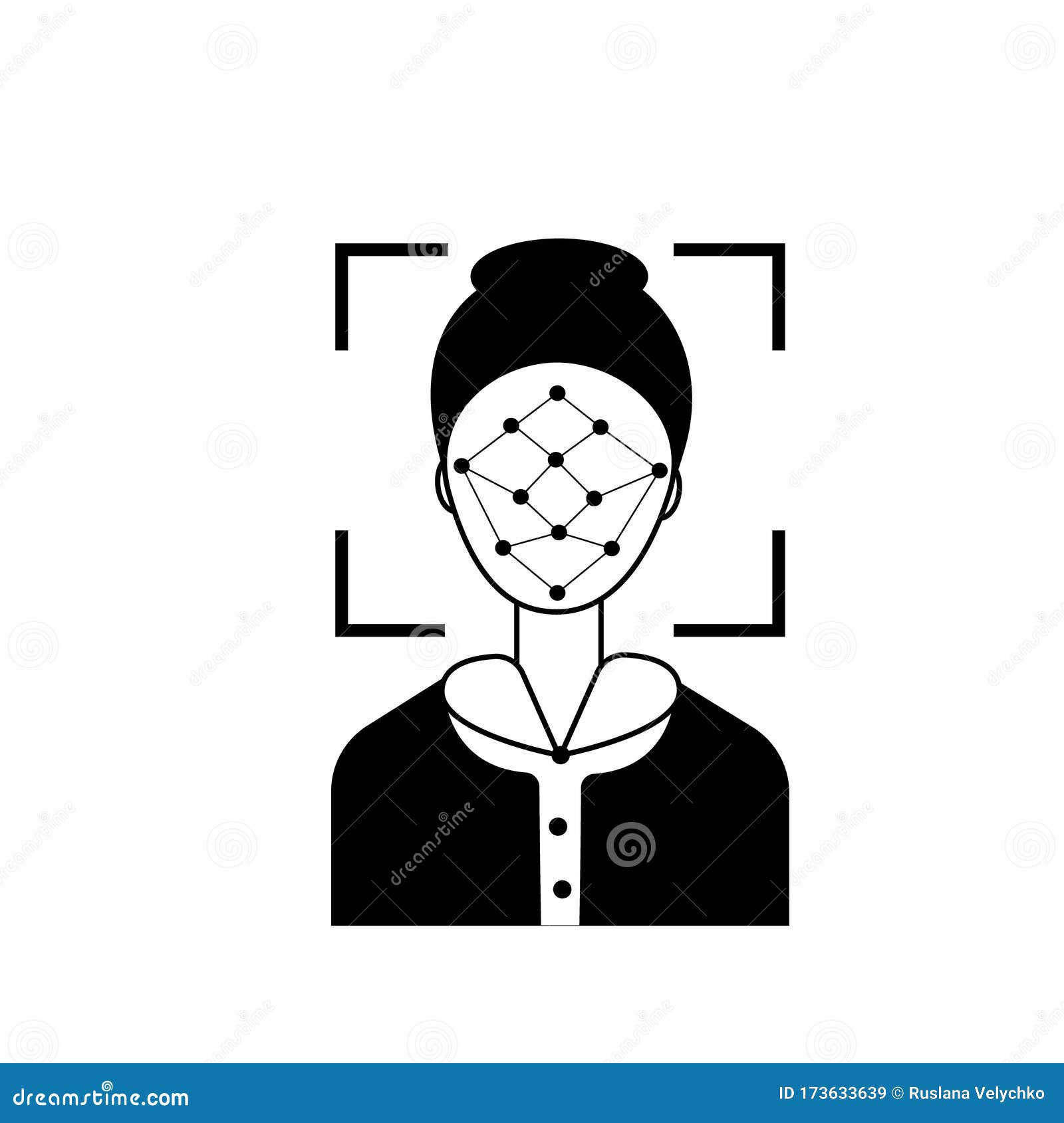 Face Scan System Recognition Outline Icon. Silhouette Of Female Head In ...