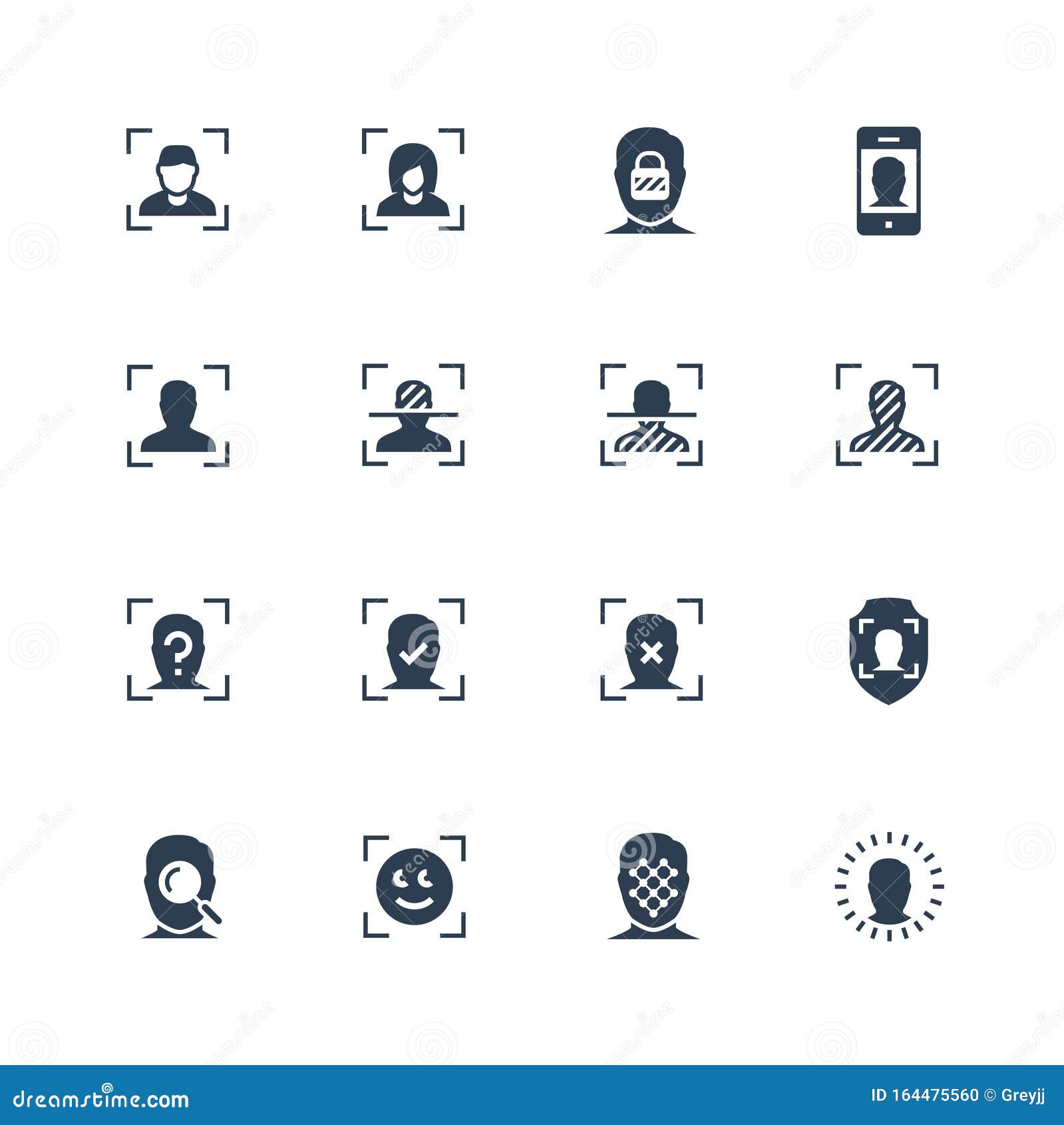 Face Scanning Process Line Icons. Face Id Icon For Approving Password ...