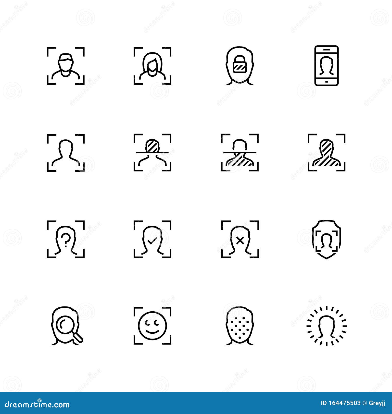 Face Scanning Process Line Icons. Face Id Icon For Approving Password ...