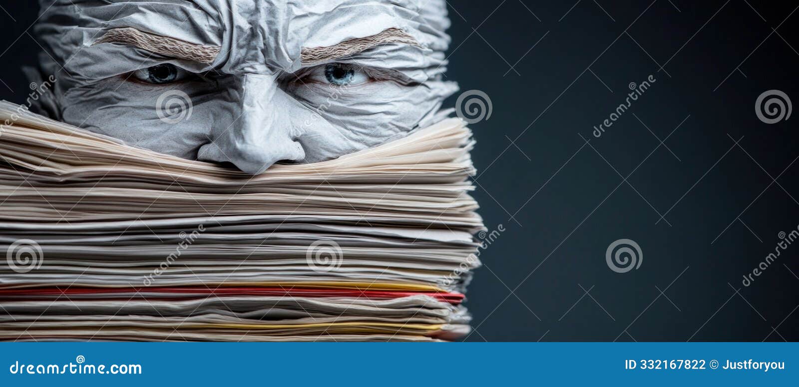 Face Sculpted From Crumpled Paper With A Stack Of Documents Stock ...