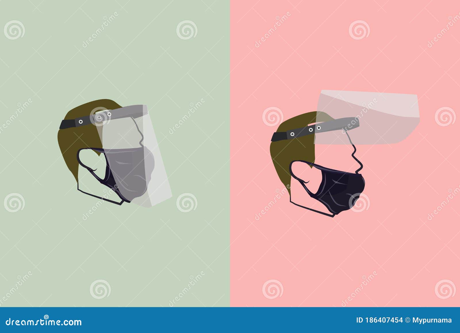 Right and Wrong Wearing Face Shield Stock Illustration - Illustration ...