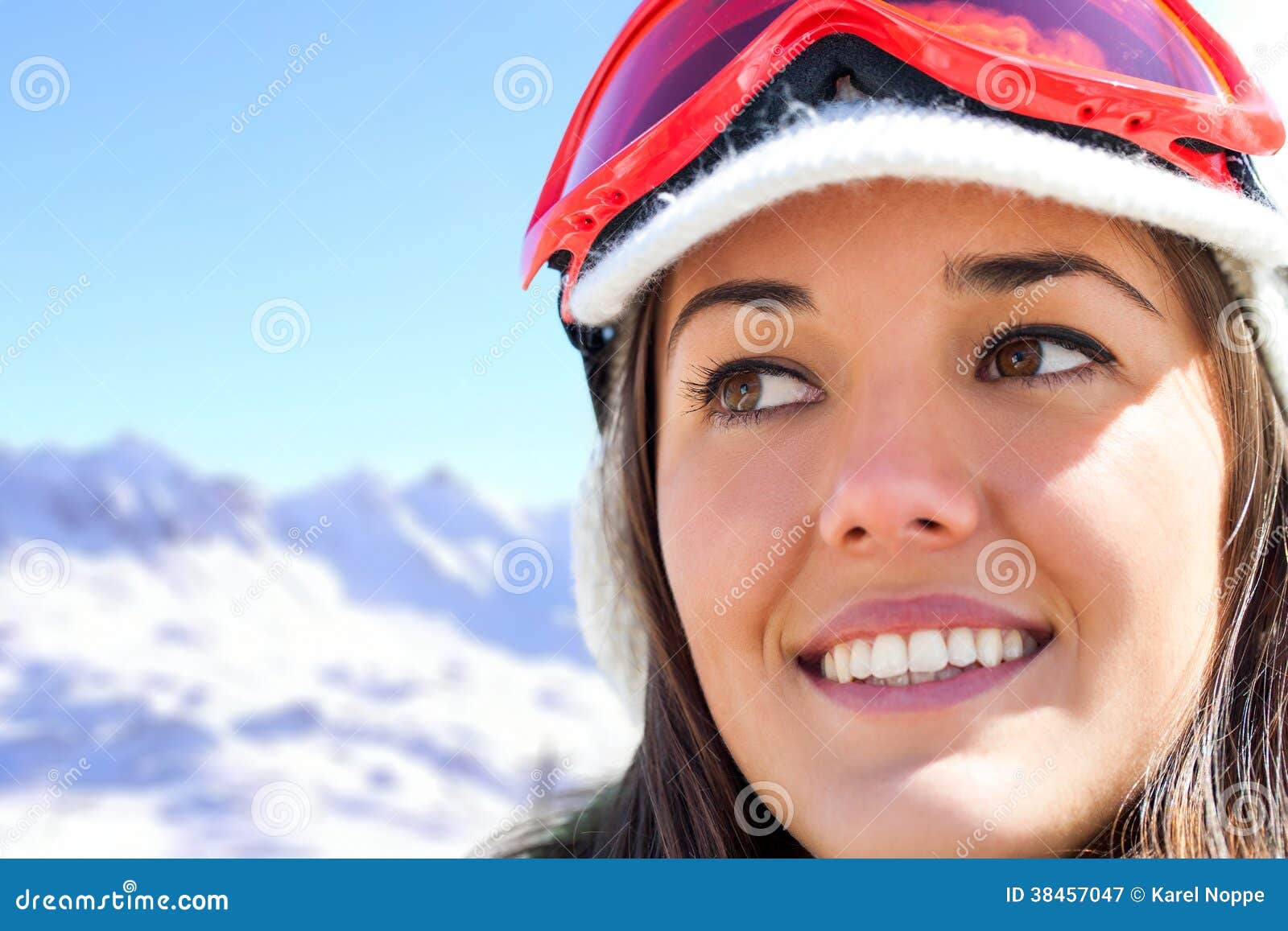 Face Shot of Female Skier in Mountains. Stock Image - Image of alpine ...