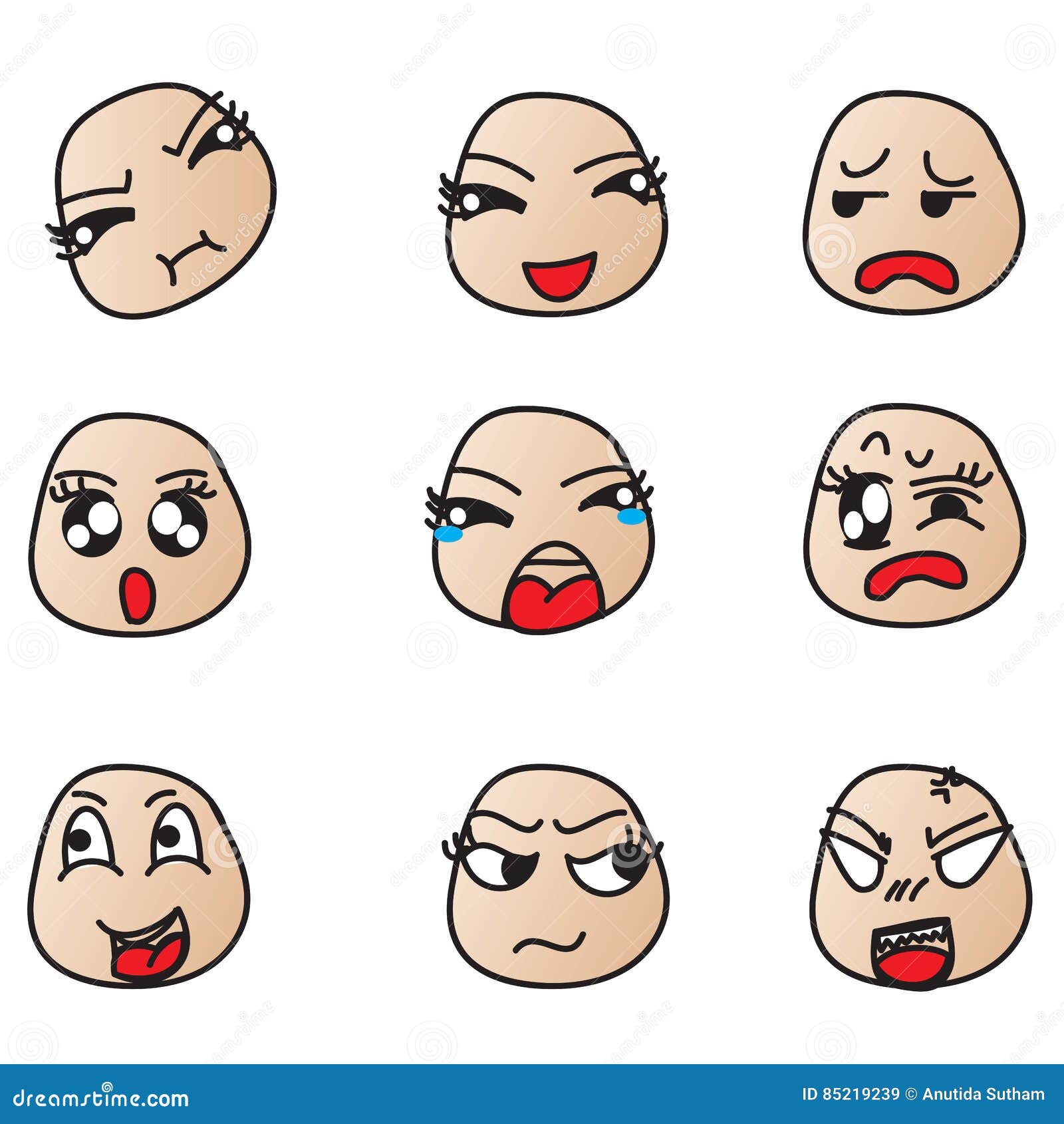 Face Showing Different Emotions. Stock Vector - Illustration of cute ...