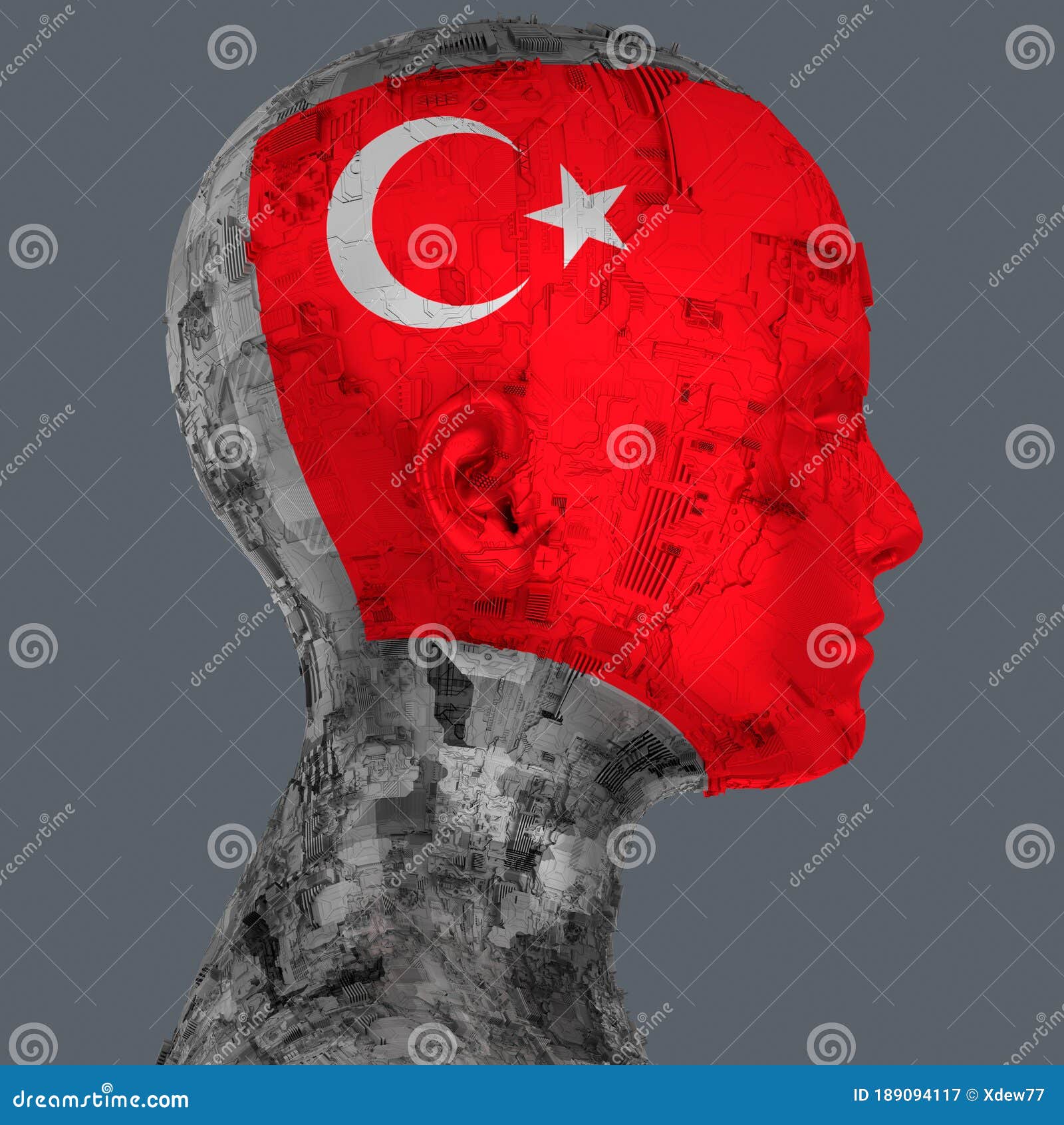 Face in Sideview Covered with Turkish Flag Stock Illustration ...