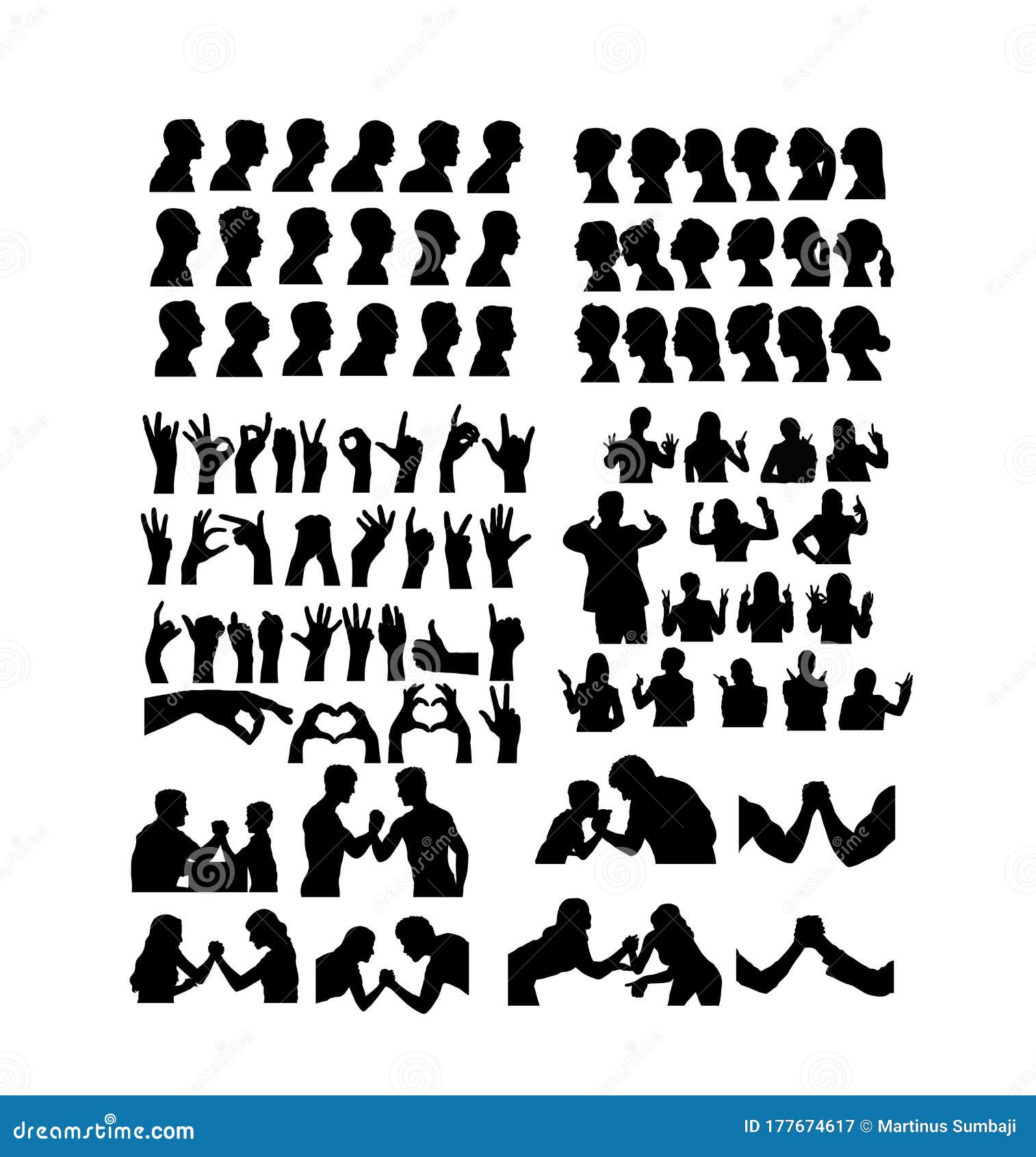 Avatar and Hand Gesture Sign Silhouettes Stock Vector - Illustration of ...