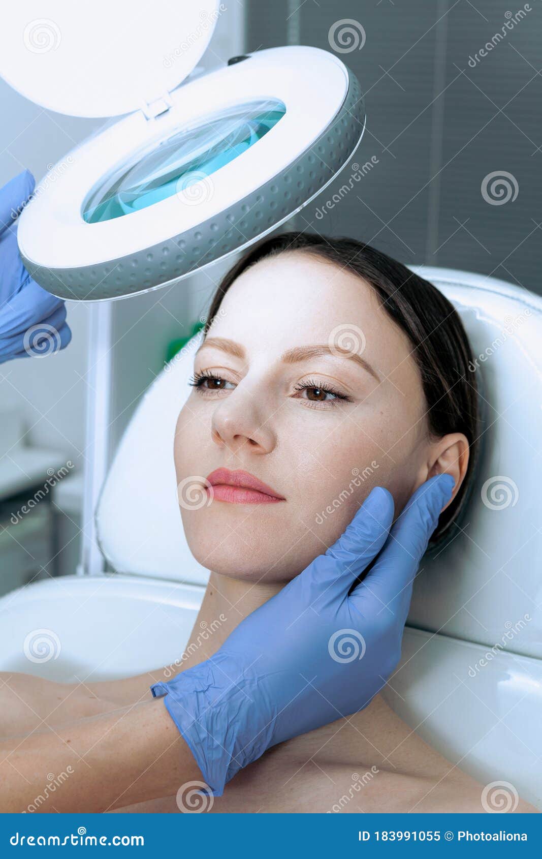 Face Skin Check Before Plastic Surgery Beautician Touching Woman Face