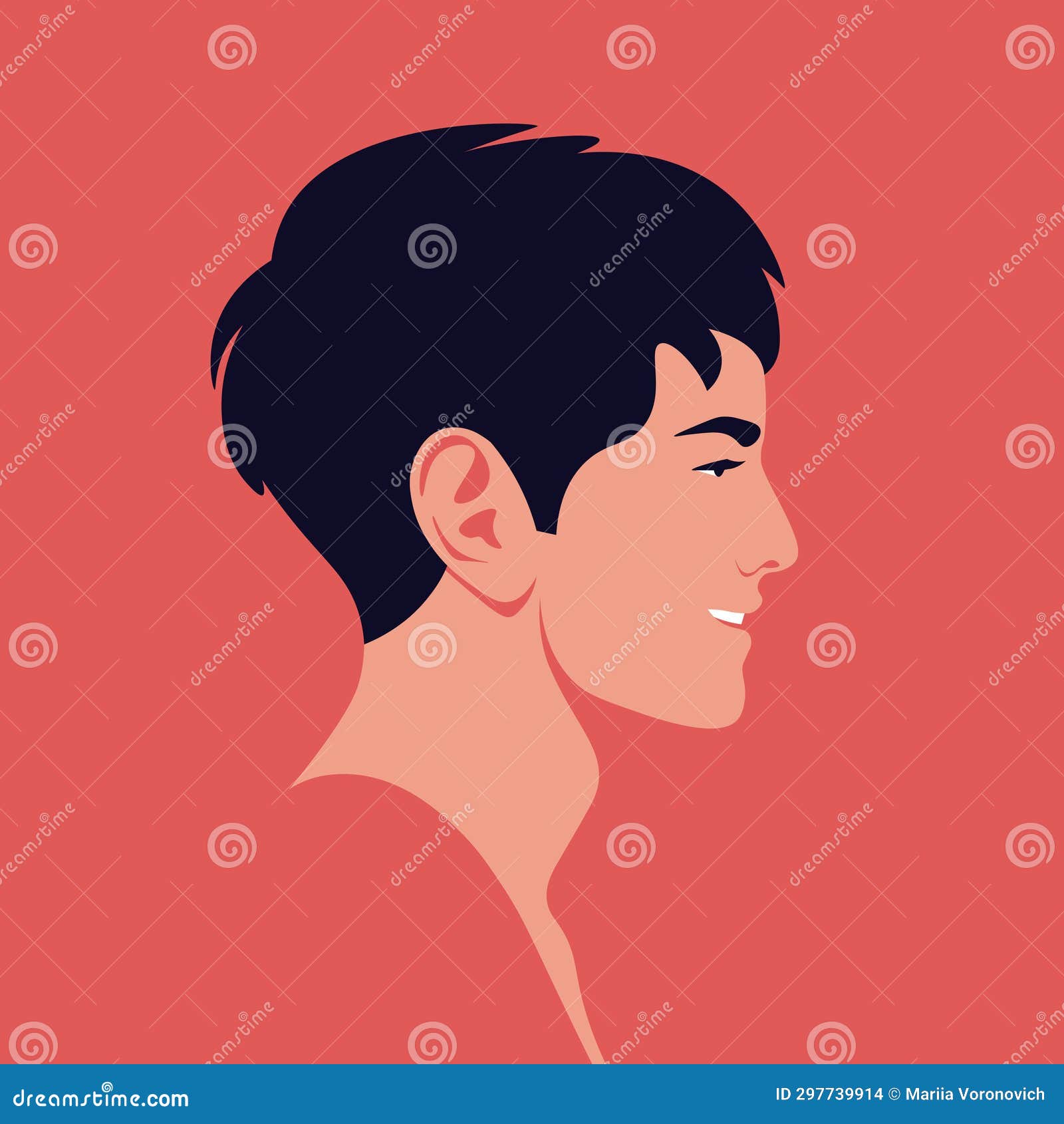 A Face of a Smiling Asian Man in Profile. Stock Vector - Illustration ...