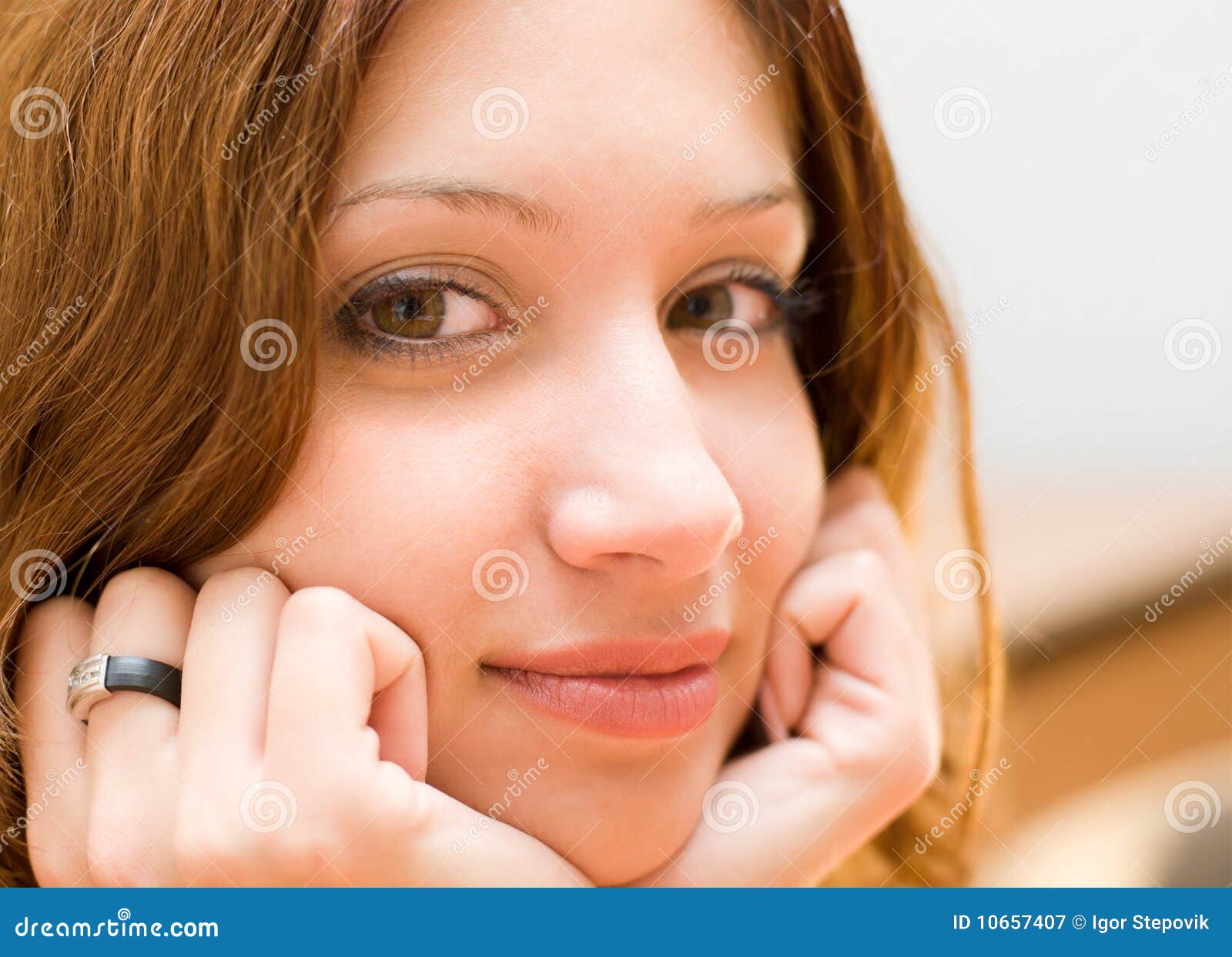 Face of Smiling Pretty Brunette Stock Image - Image of attractive ...