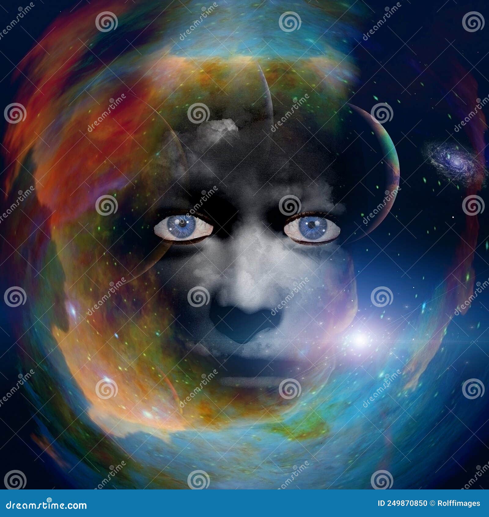Face in the space stock illustration. Illustration of head - 249870850