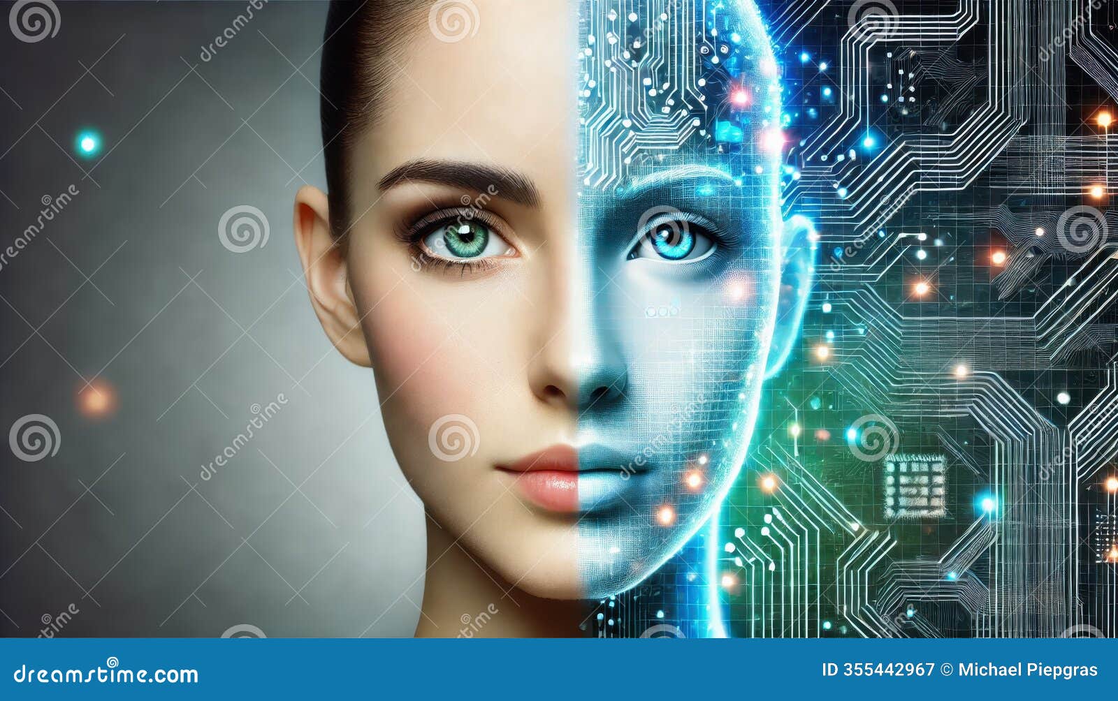 A Face Split into Two Halves One Realistic and Human the Other Composed ...