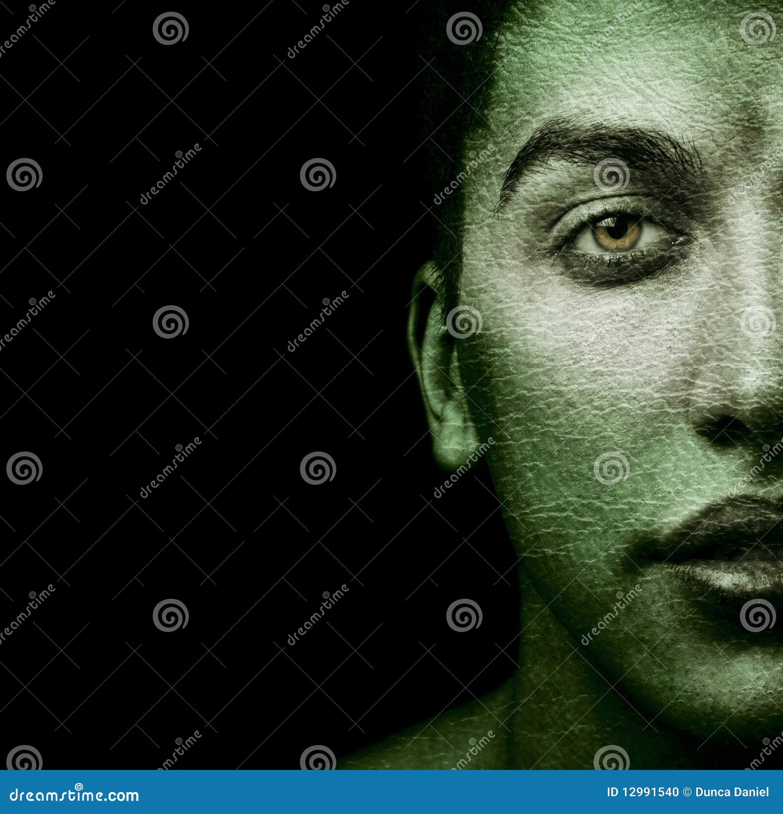Face of Strange Man with Textured Skin Stock Photo - Image of artistic ...