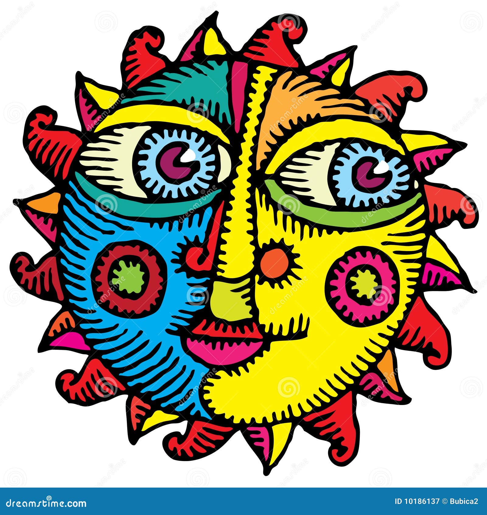 Face of the Sun Engraved Color Stock Vector - Illustration of ornament ...