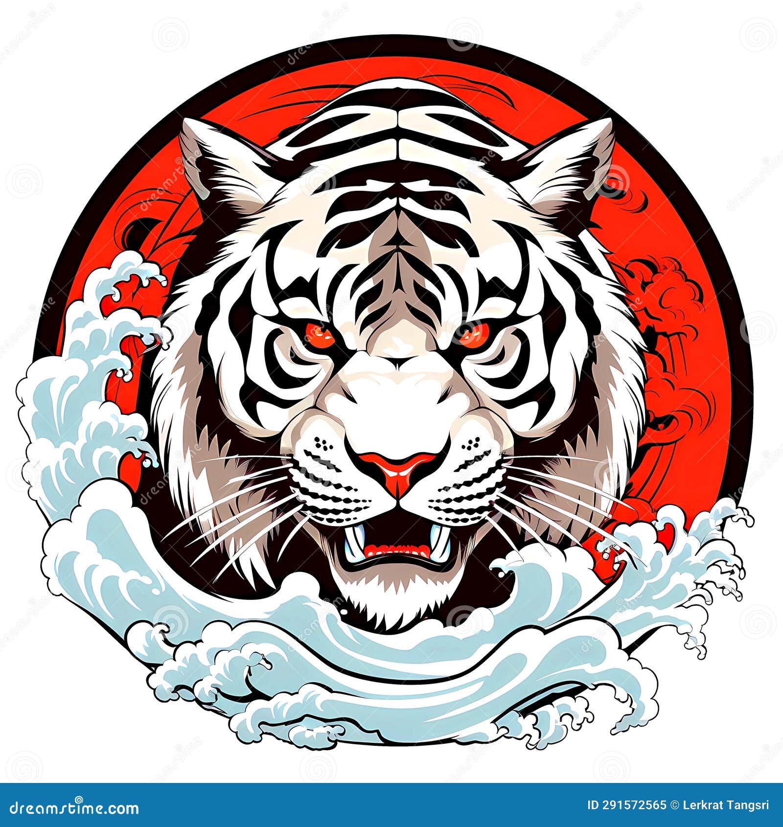 Face of Tiger in Red Circle Stock Illustration - Illustration of animal ...