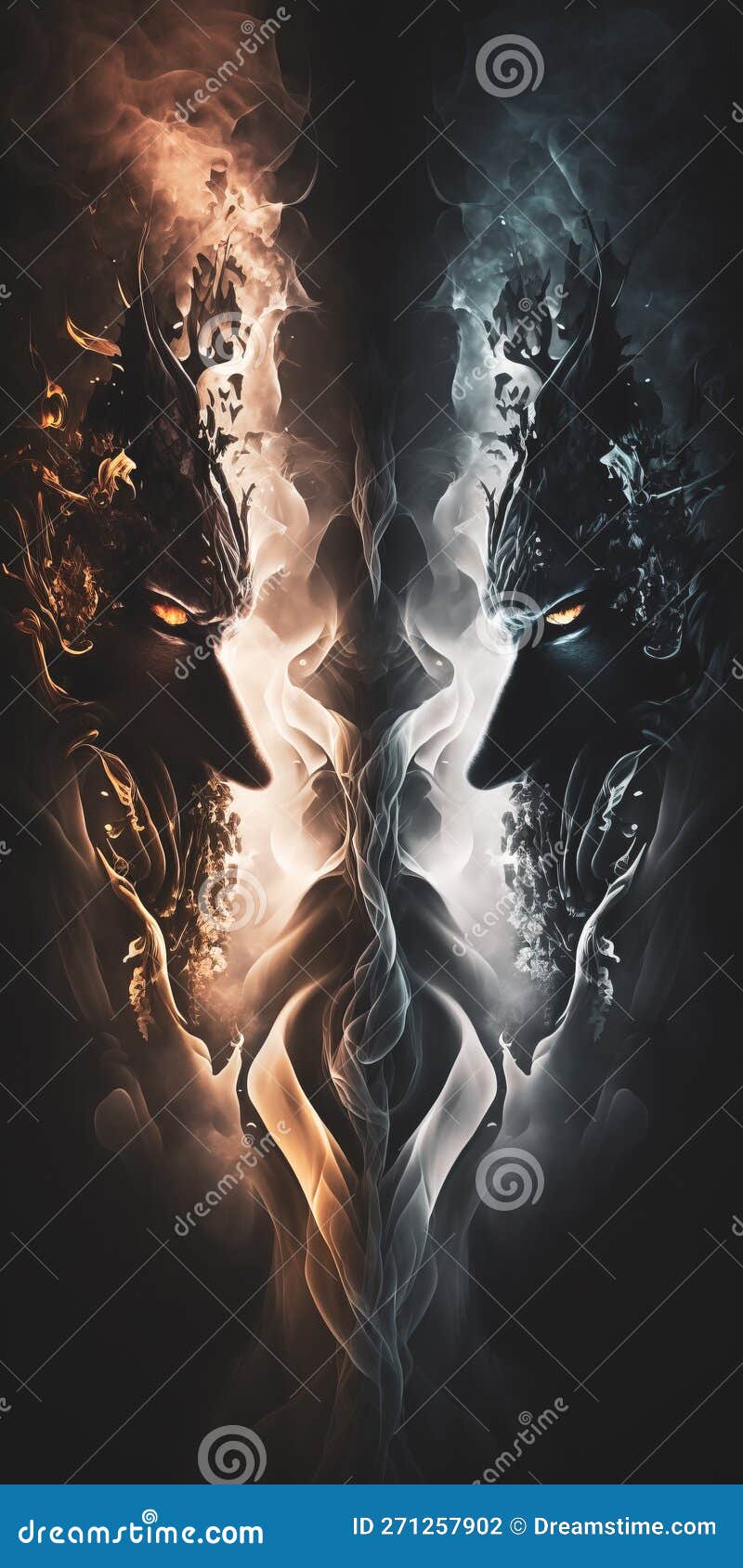 Face To Face of Two Creatures in the Dark Stock Illustration ...