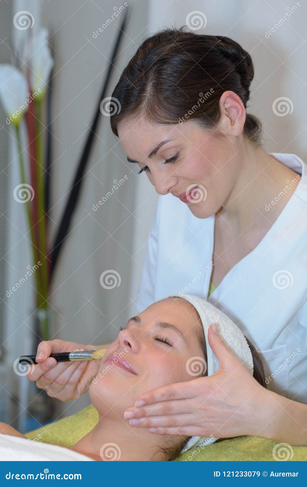 Face Treatment Woman In Beauty Salon Gets Marine Mask Stock Image
