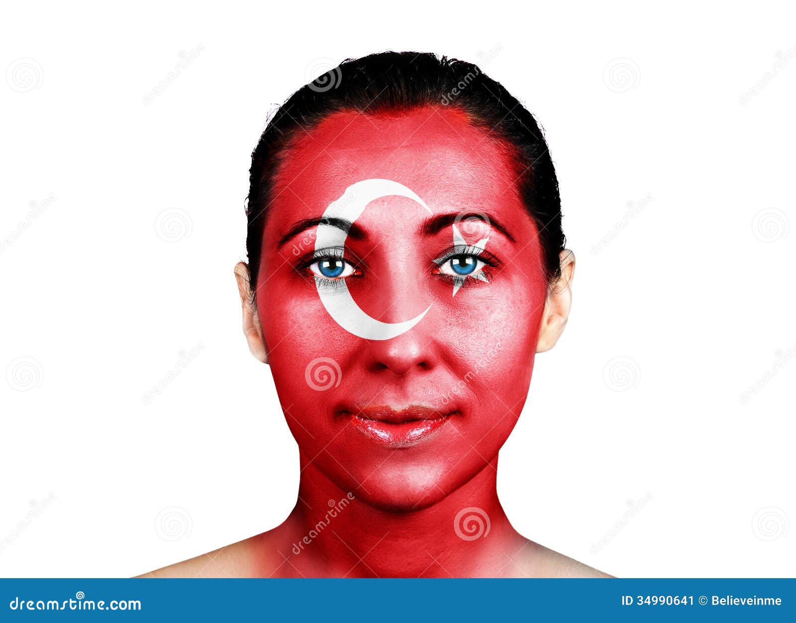 Face with the Turkish flag stock image. Image of girl - 34990641