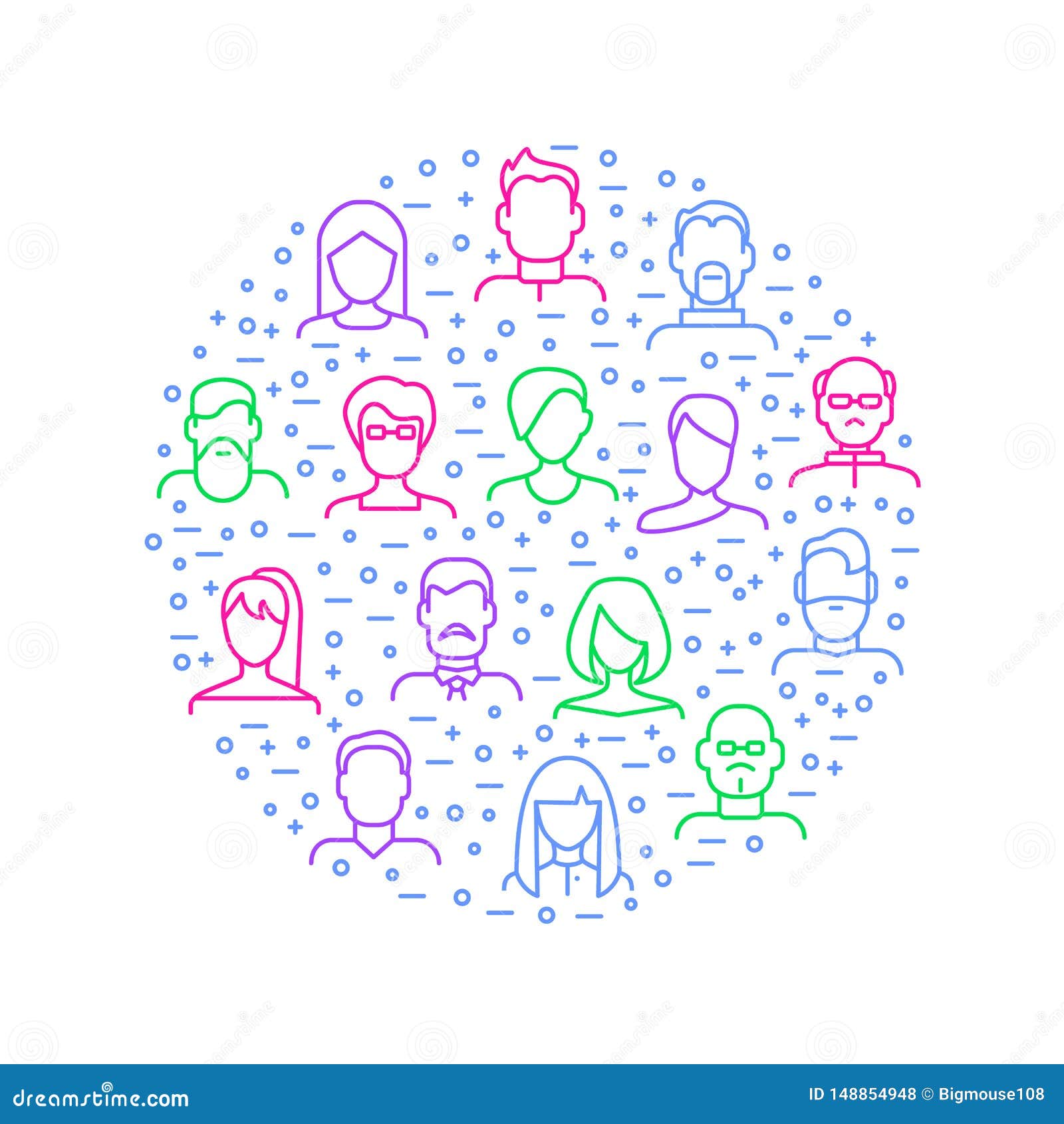 Face Various Types Signs Thin Line Round Design Template. Vector Stock ...